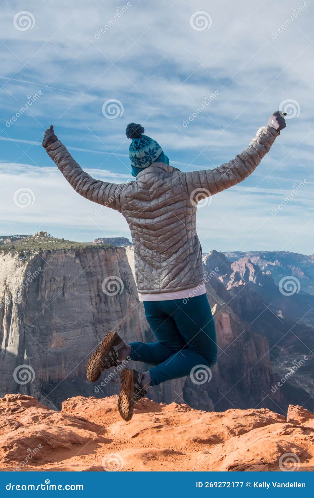 Hiker Celebrates Reaching the View at the End of the Hike Stock Image ...