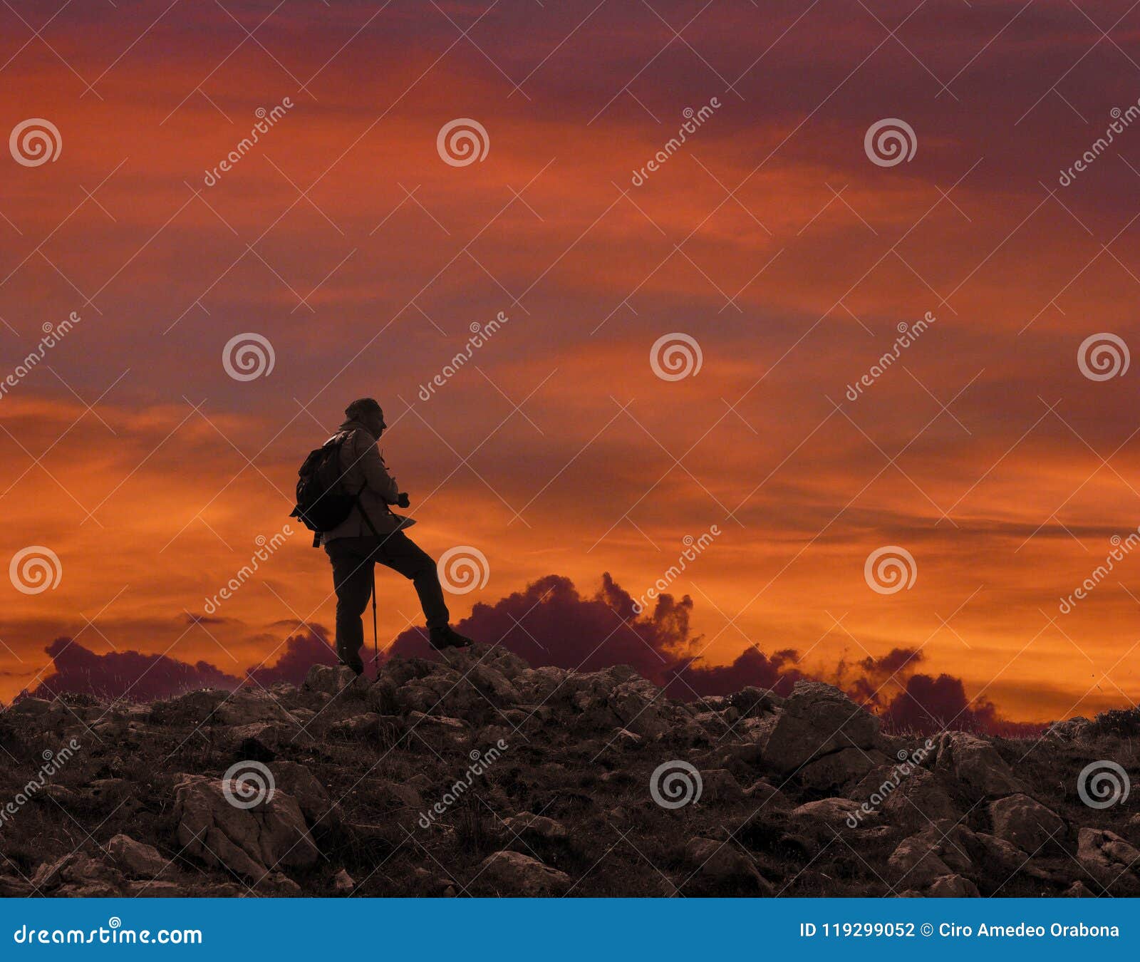 Hiker on cliff stock photo. Image of standing, backpack - 119299052