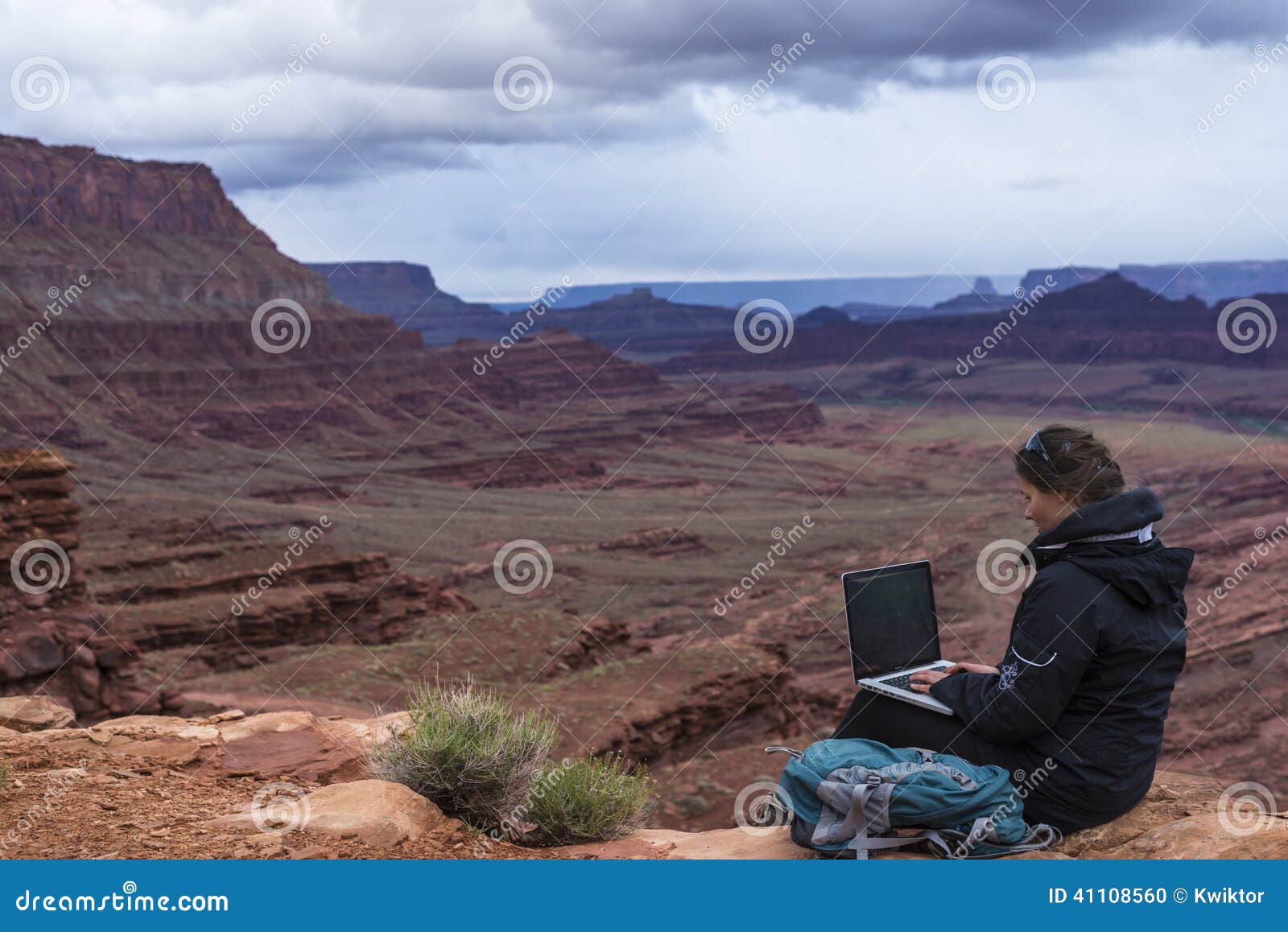 Hiker with computer stock photo. Image of portable, outdoors - 41108560