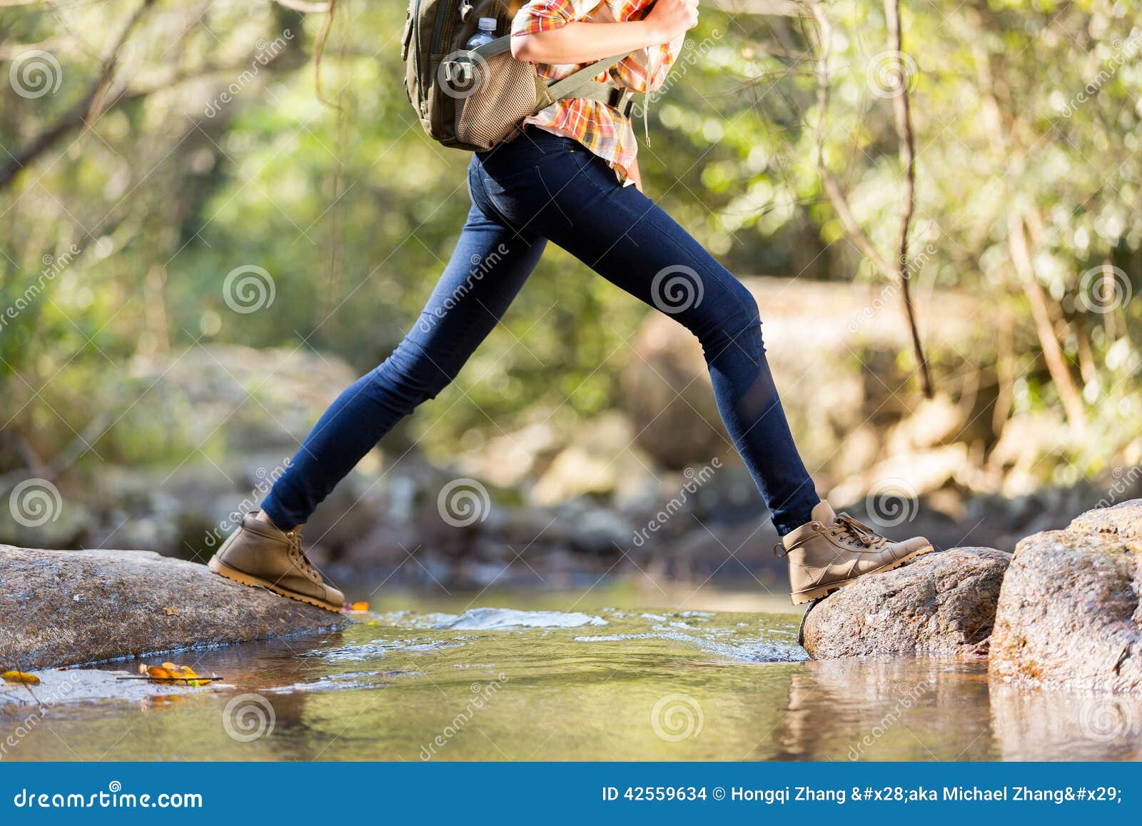 Hiker crossing stream stock photo. Image of caucasian - 42559634