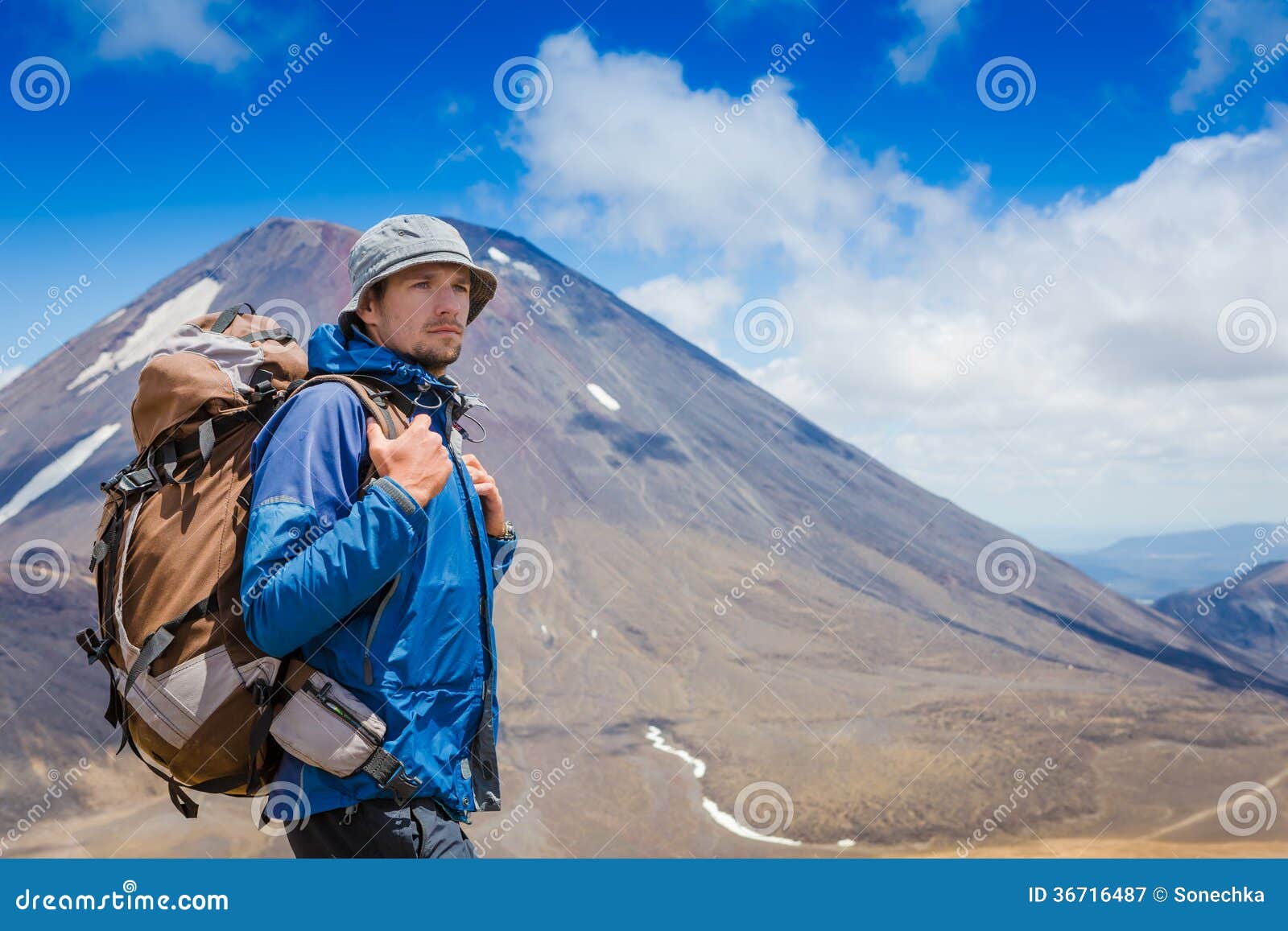 Hiker enjoy sunny day stock image. Image of enjoy, peak - 36716487