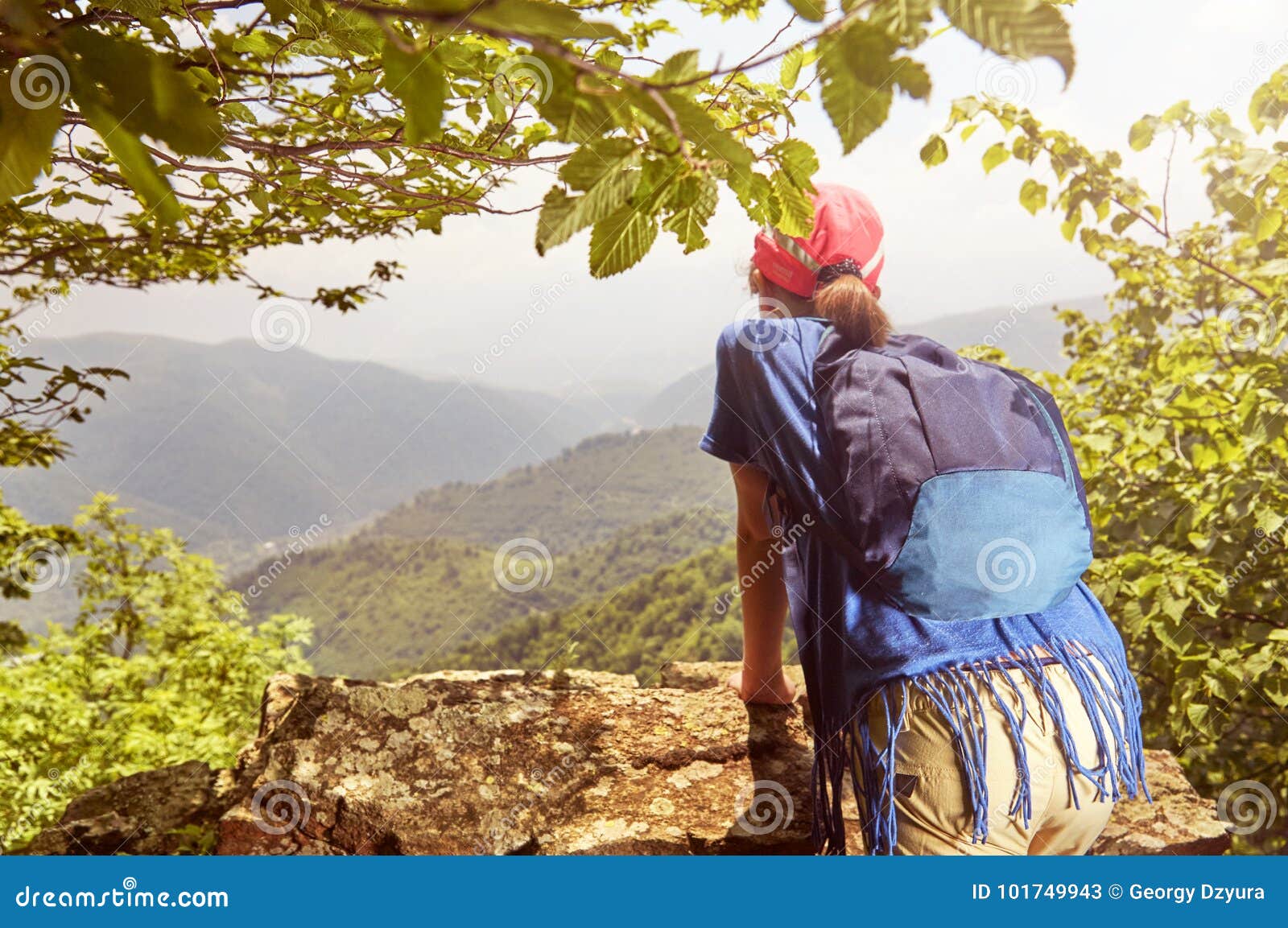 Hiker Girl Looking Down from the High Cliff Stock Image - Image of ...