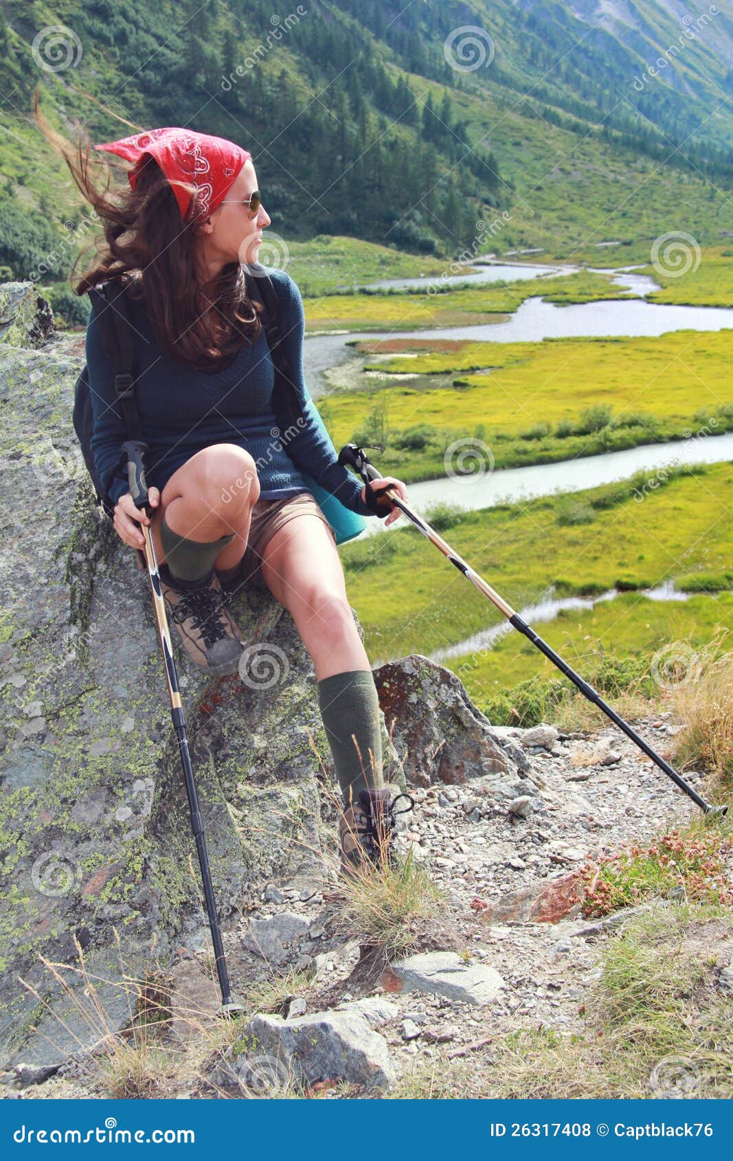Hiker girl on stone stock photo. Image of trekking, traveler - 26317408