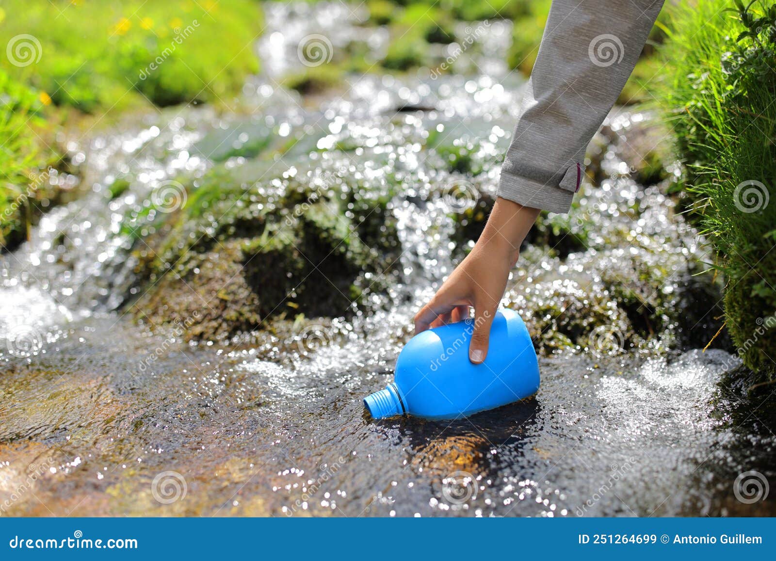 Hiker Hand Filling Canteen with River Water Stock Image - Image of ...