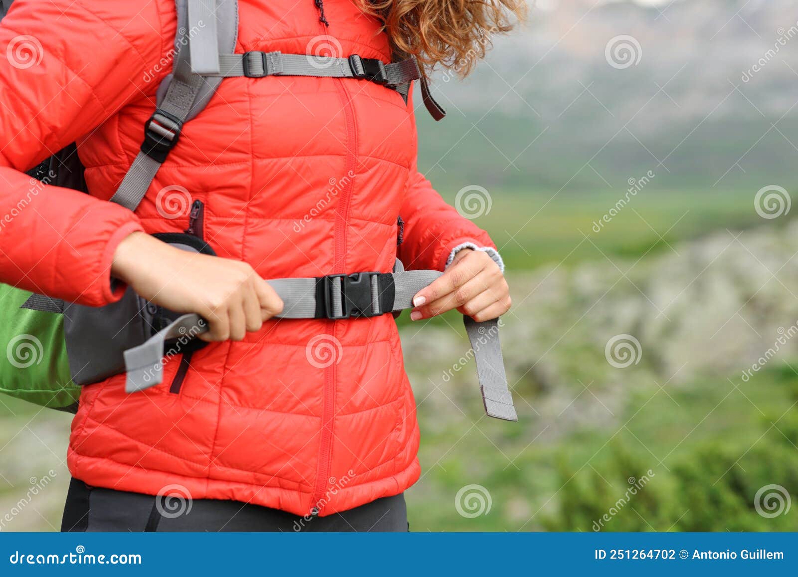 Hiker Hands Adjusting Backpack Straps in Nature Stock Photo - Image of ...