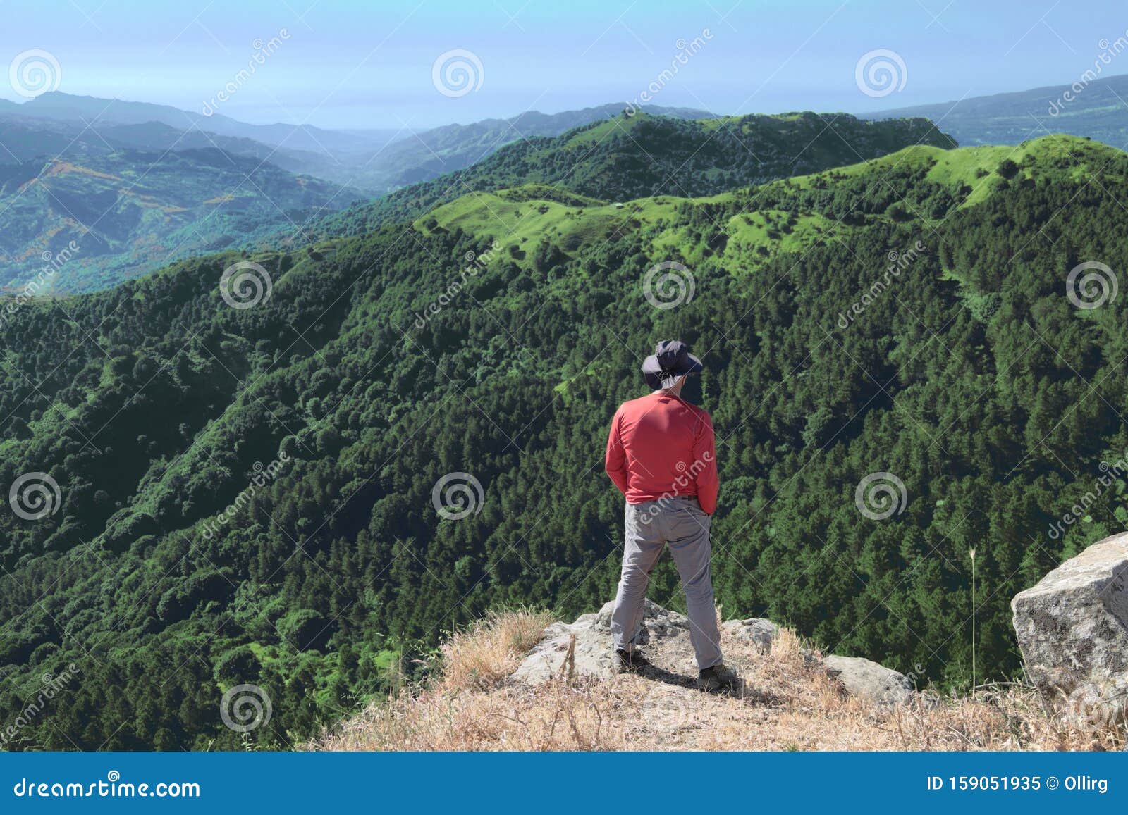 Hiker with Hat Looking Down on Trees Covered Mountains Editorial Image ...