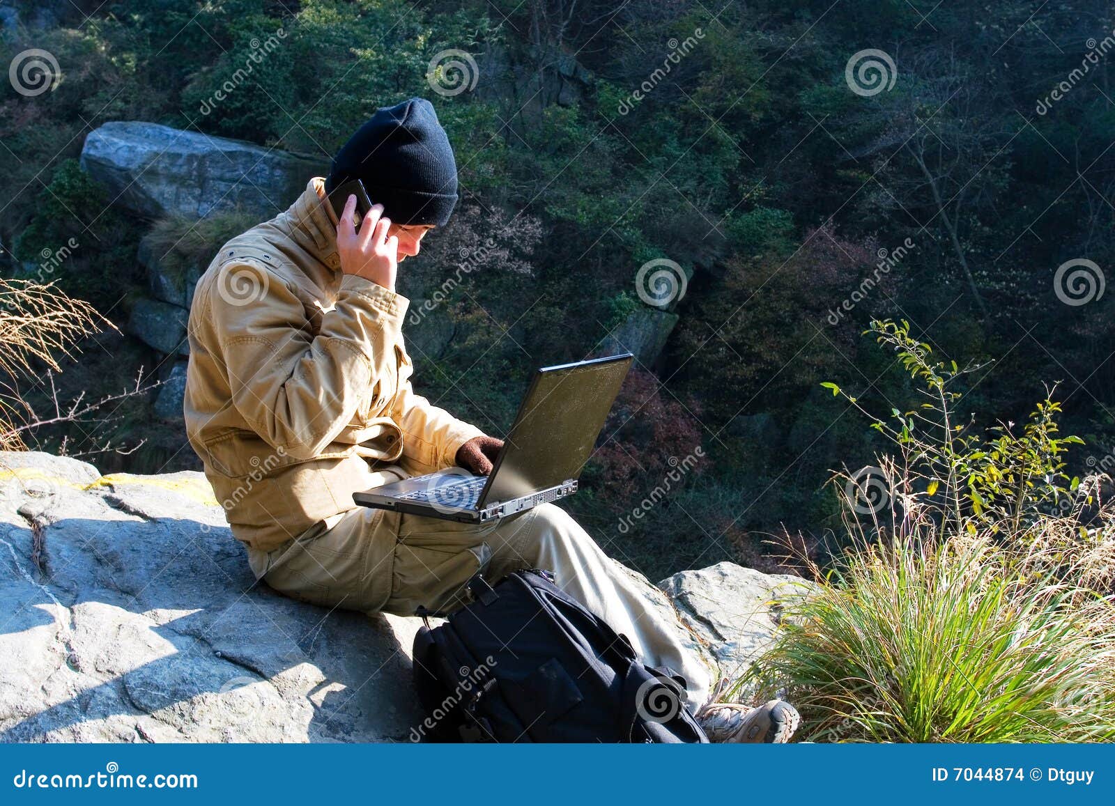 Hiker and laptop stock photo. Image of cell, computer - 7044874