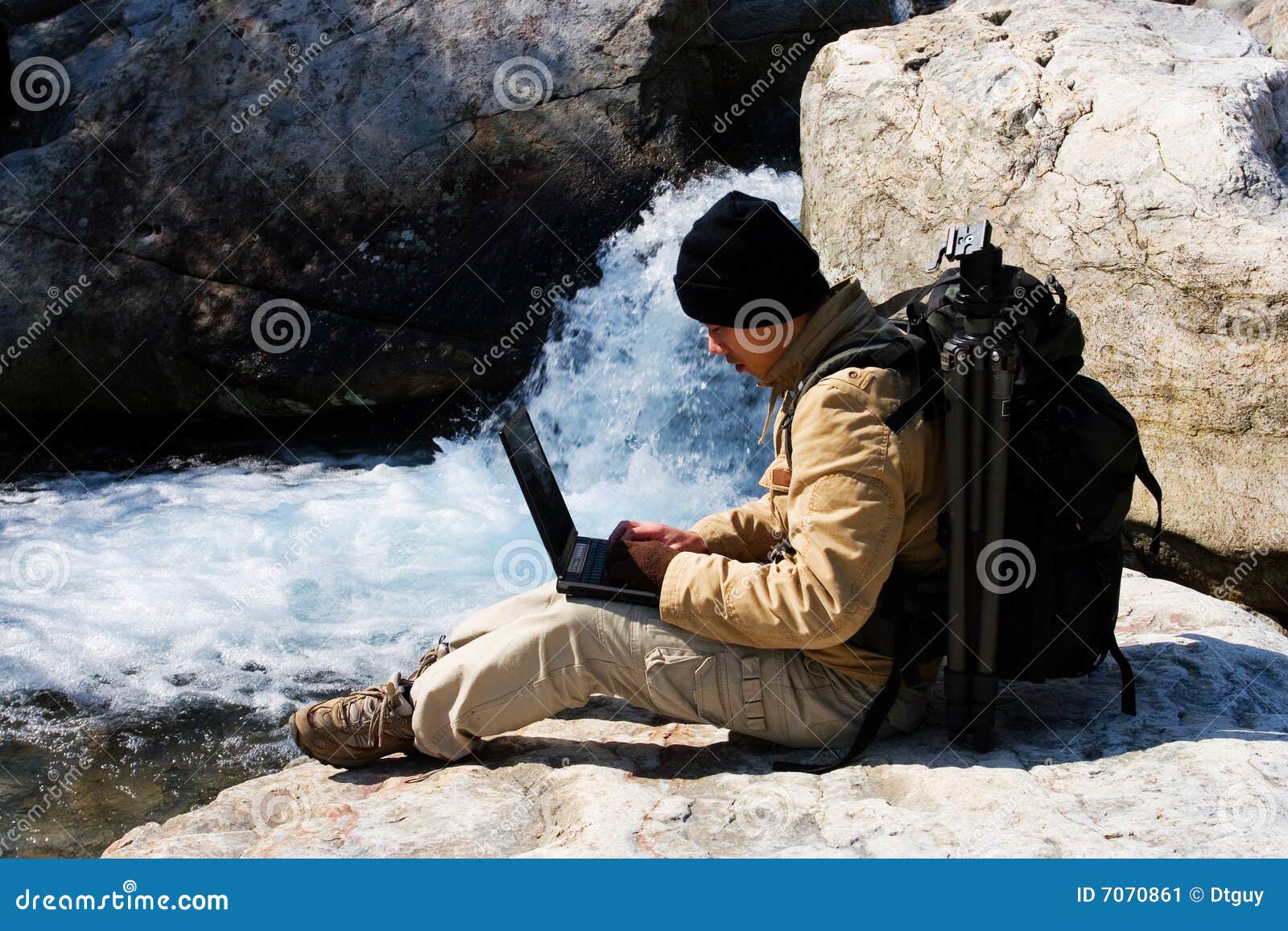 Hiker with laptop stock image. Image of computer, input - 7070861