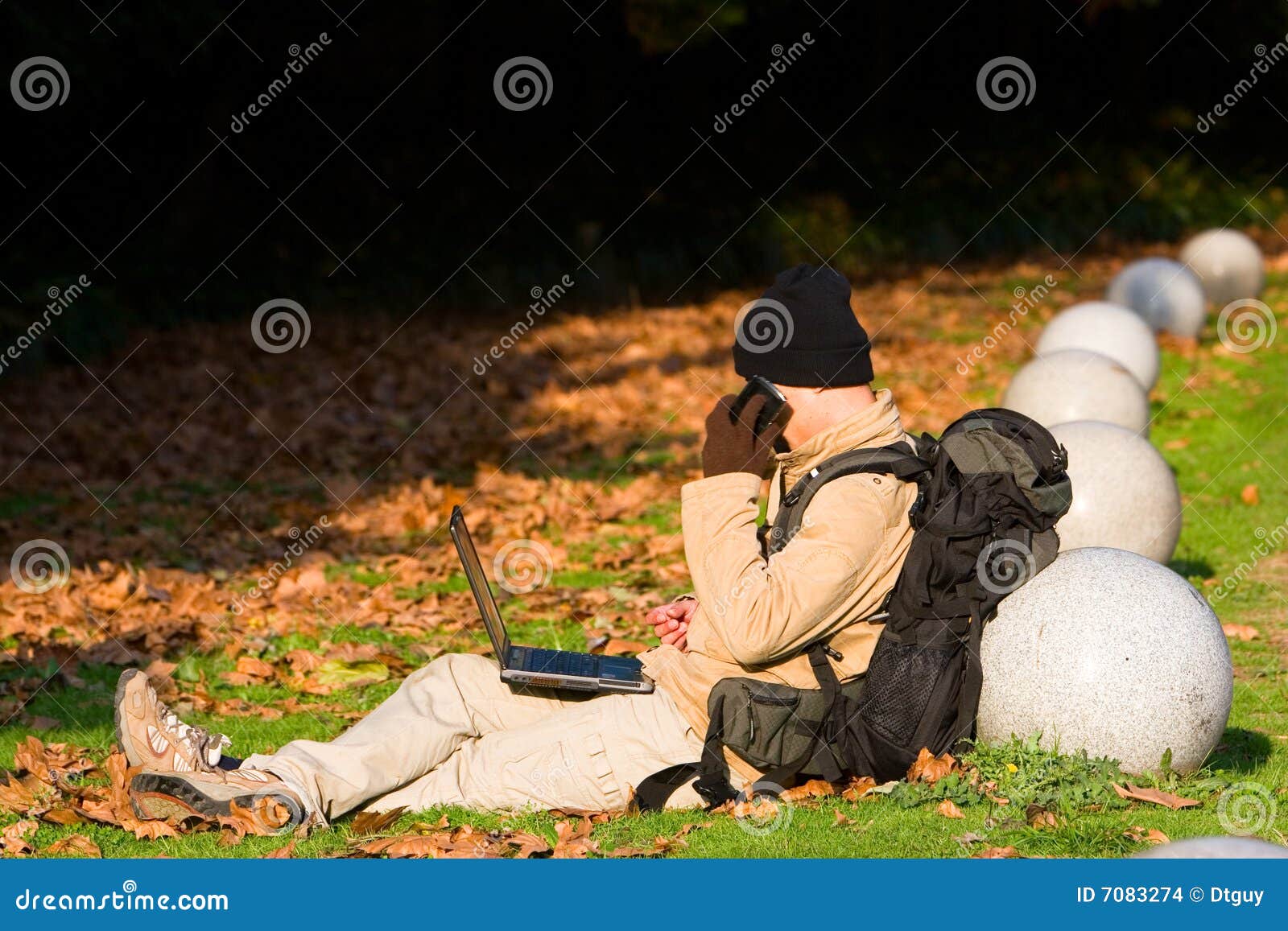 Hiker with laptop stock photo. Image of brook, backpacker - 7083274