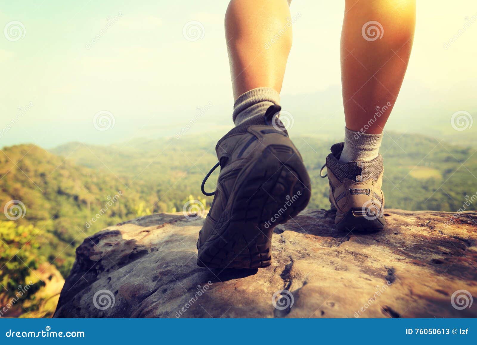 Hiker Legs Climbing at Mountain Peak Stock Image - Image of limestone ...