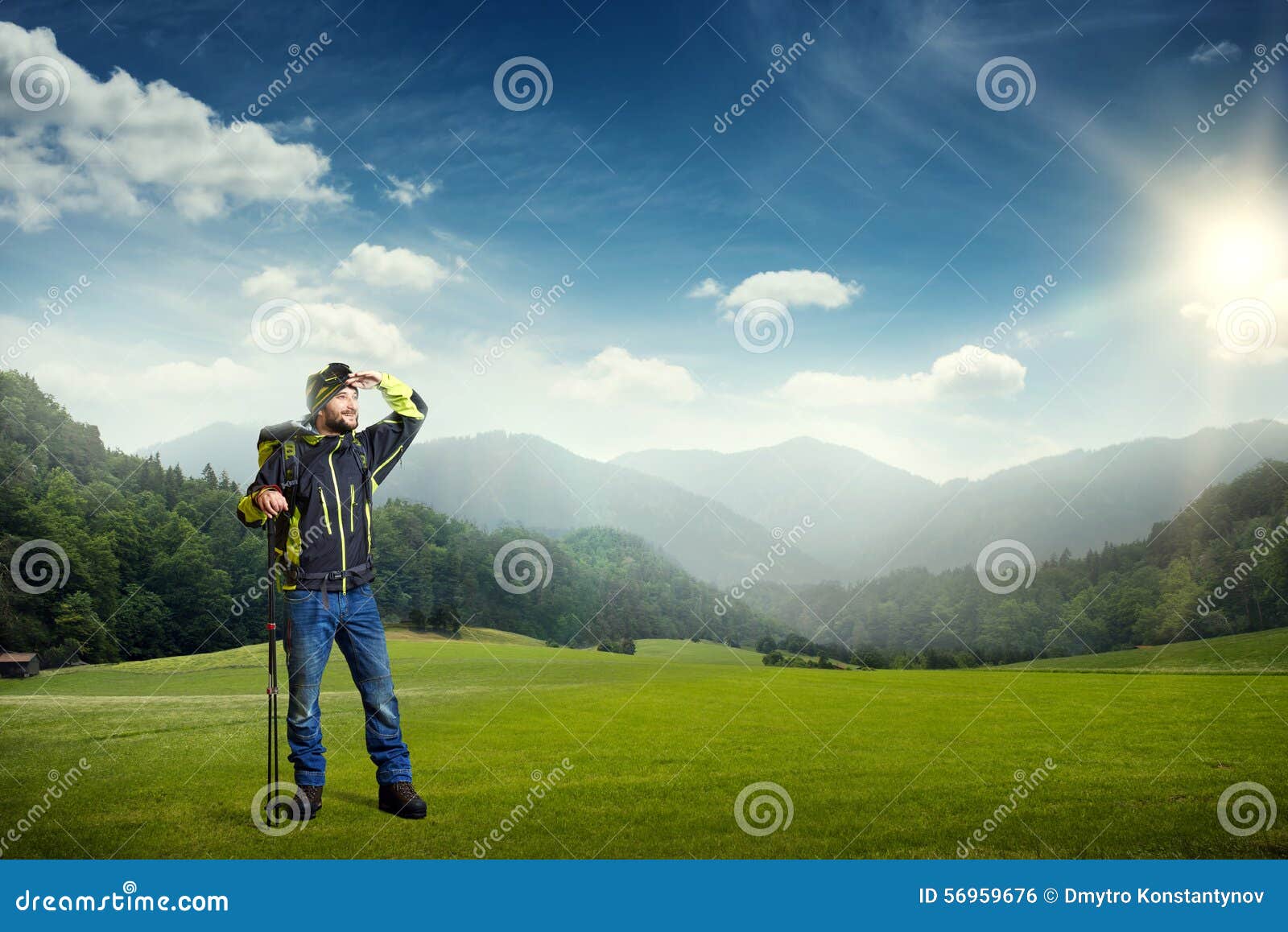 Hiker Looking at Beautiful Nature Stock Photo - Image of green, meadow ...