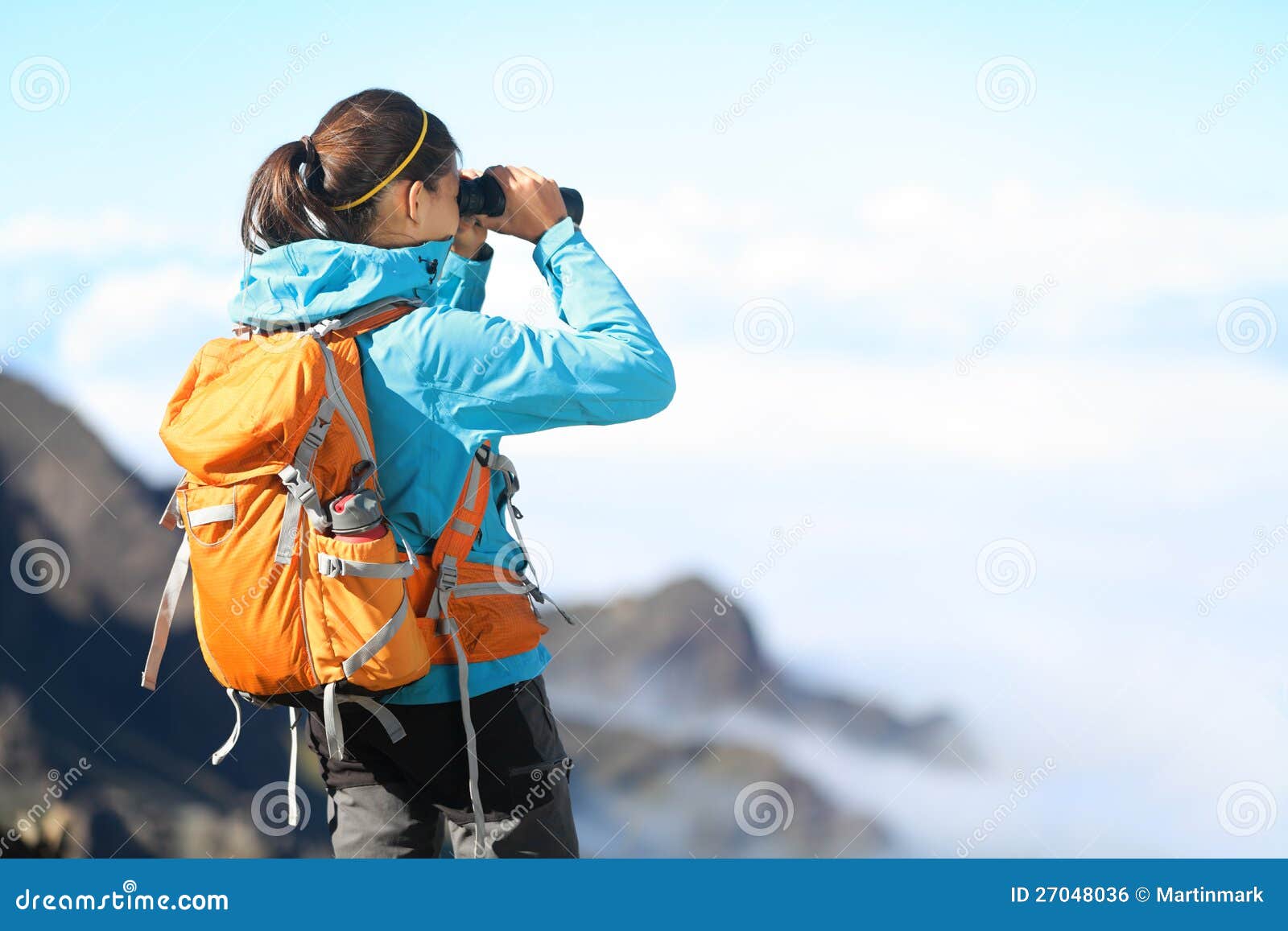 Hiker Looking in Binoculars Stock Photo - Image of high, lifestyle ...