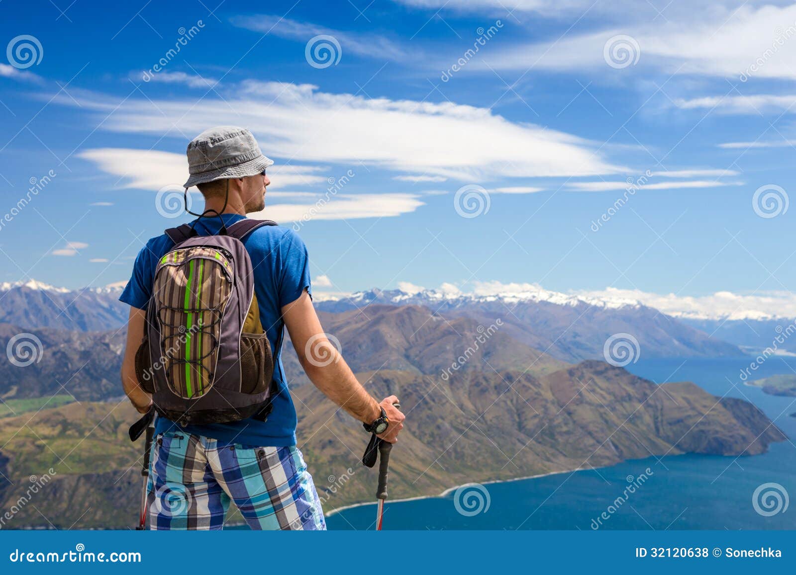 Hiker Looking at the Horizon Stock Photo - Image of leisure, clouds ...