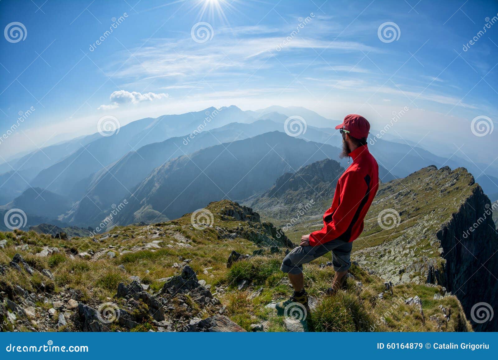 Hiker Looking Over the Mountain Ridges Stock Image - Image of ridge ...