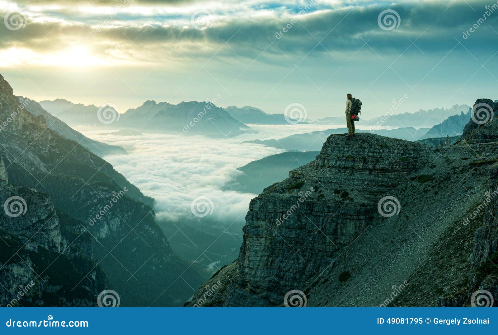 Hiker Man Standing at the Rock Edge Stock Image - Image of italian ...
