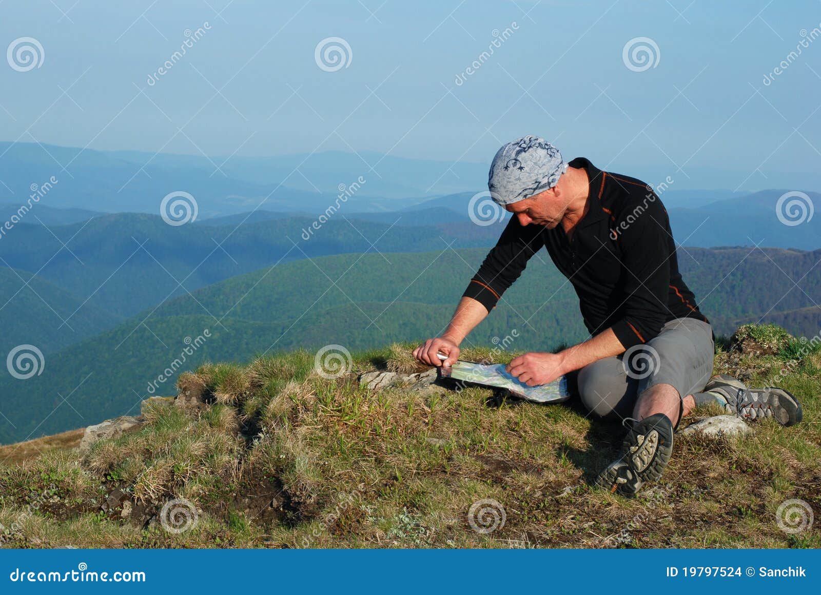 Hiker with map stock photo. Image of hiker, blue, carpathian - 19797524