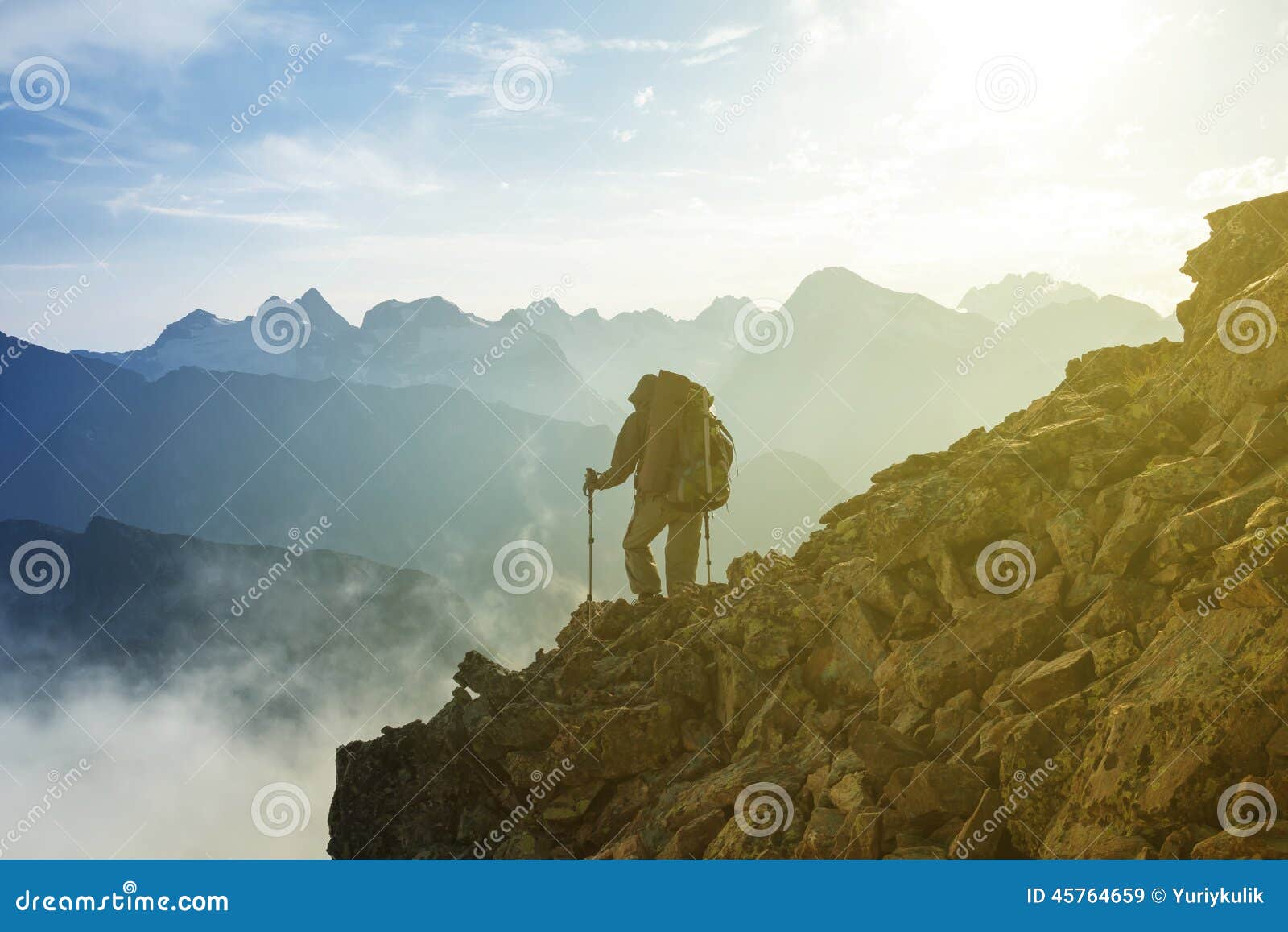 Hiker on a mount slope stock image. Image of hike, active - 45764659