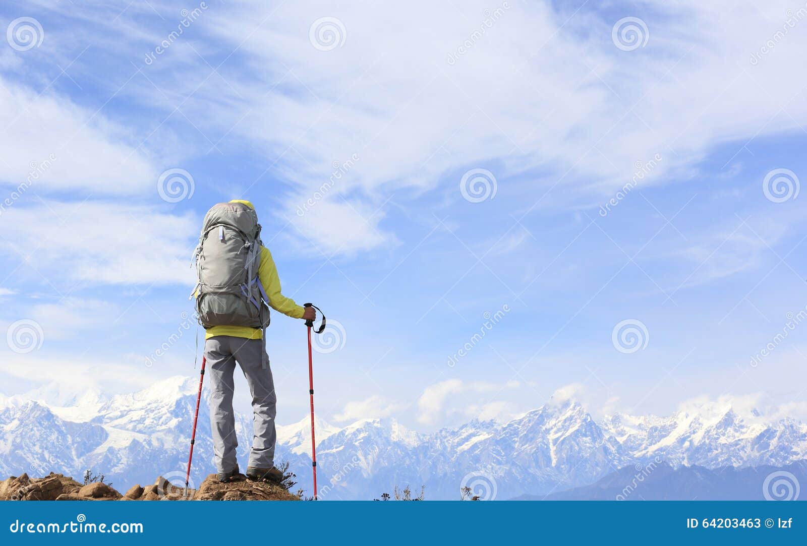 Hiker on mountain peak stock image. Image of idyllic - 64203463