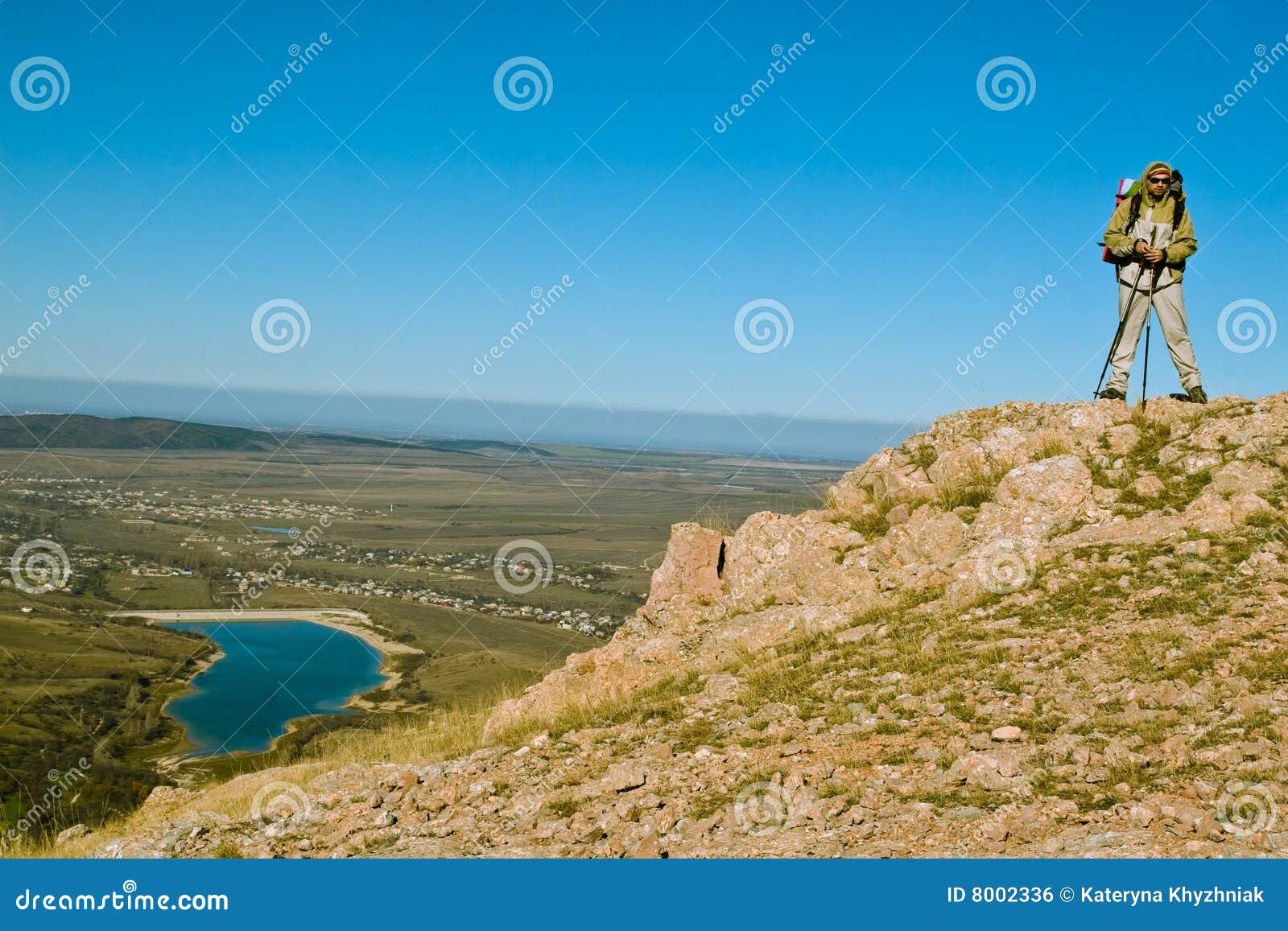 Hiker on mountain summit stock photo. Image of climber - 8002336