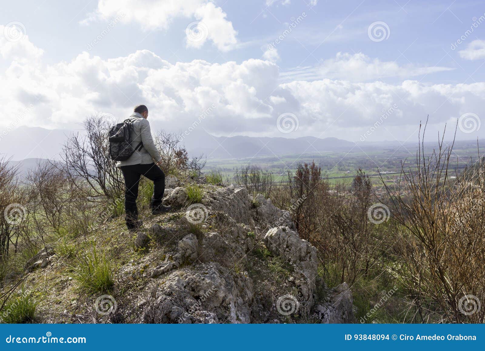 Hiker on mountain stock photo. Image of backpack, nature - 93848094