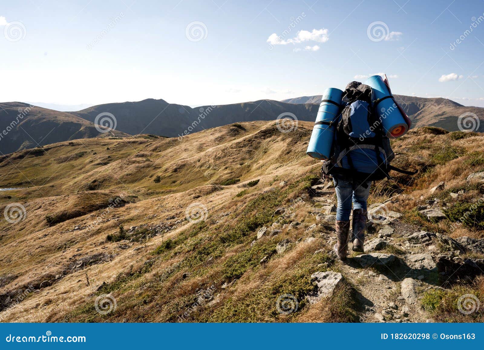 Hiker in the Mountains with Backpacks Stock Photo - Image of climber ...