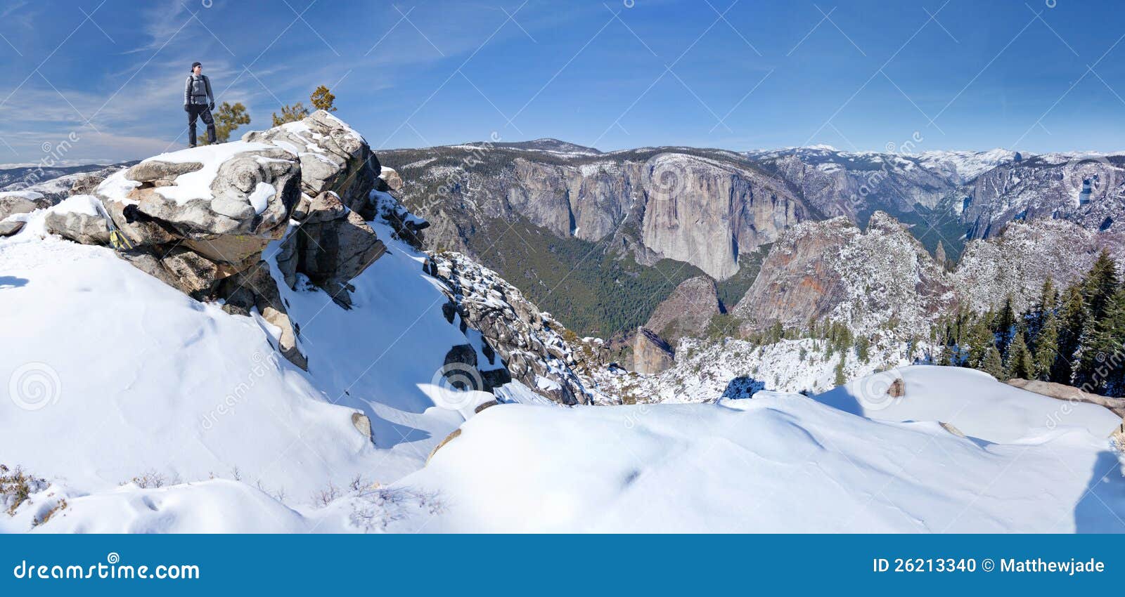 Hiker Overlooking Yosemite Valley Stock Photo - Image of male ...