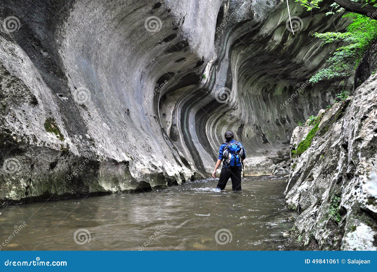 Hiker Passing through the Water in a Gorge Stock Image - Image of ...