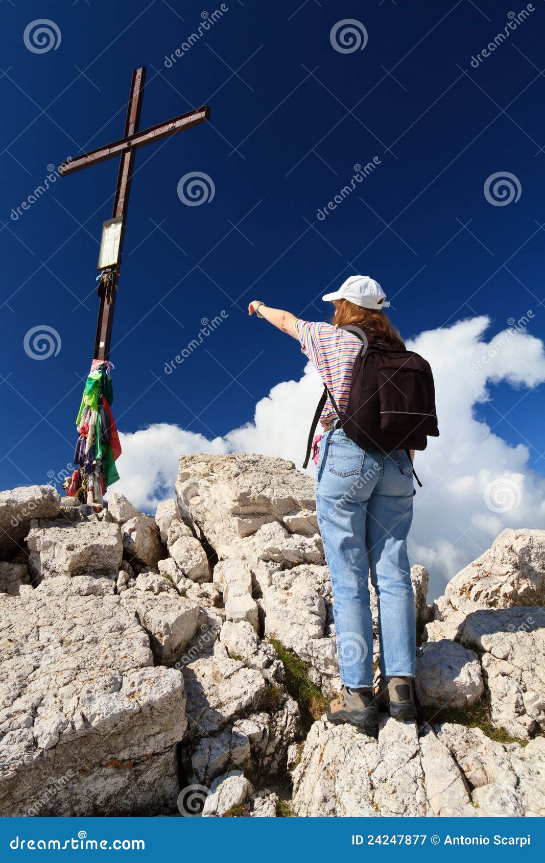 Hiker pointing the cross stock image. Image of peak, hiking - 24247877