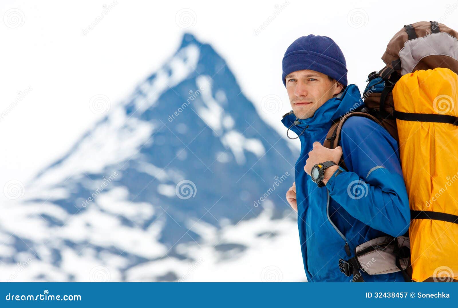 Hiker Portrait in Winter Mountains Stock Image - Image of outside ...