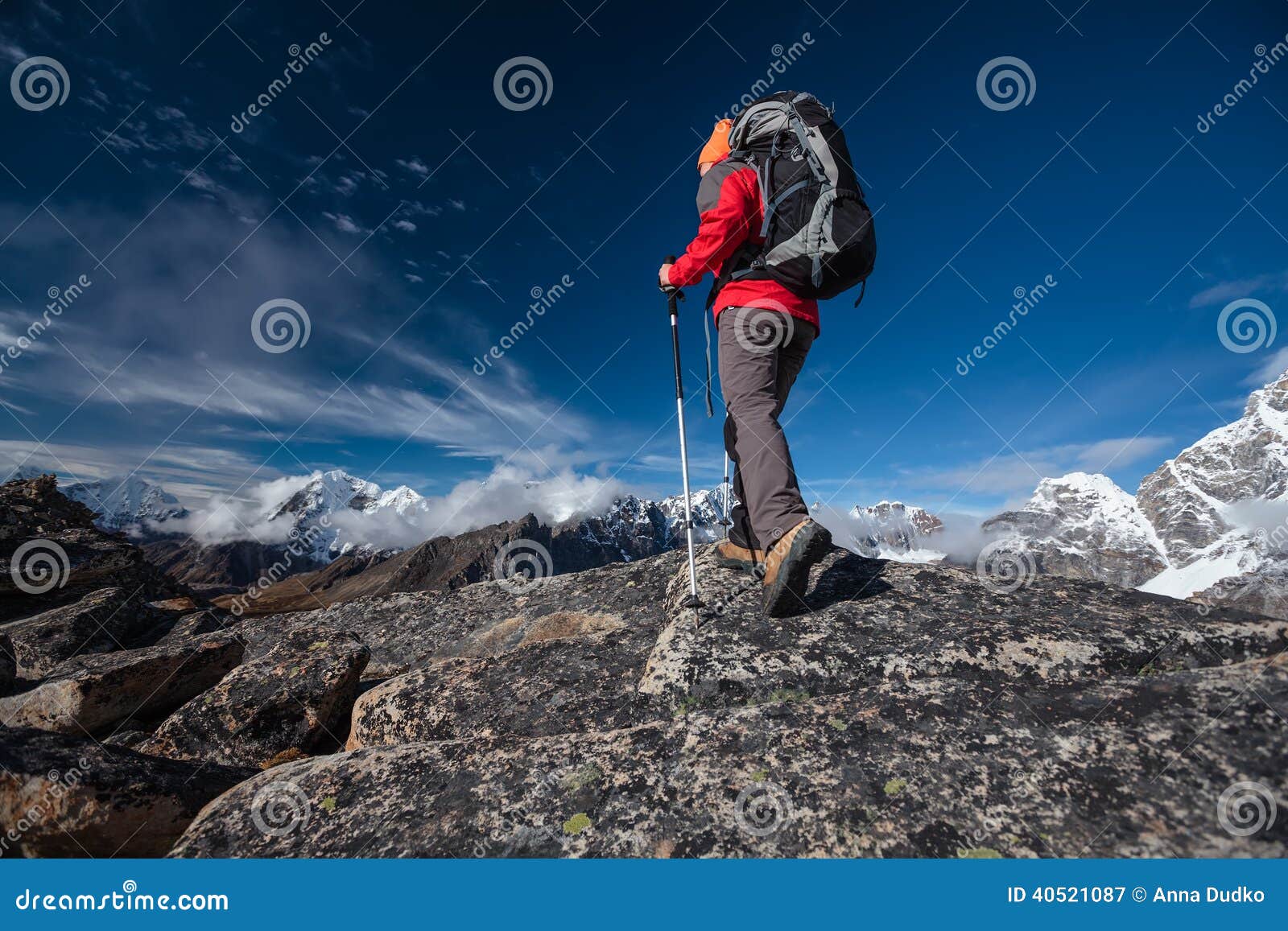 Hiker posing in Himalayas stock image. Image of success - 40521087
