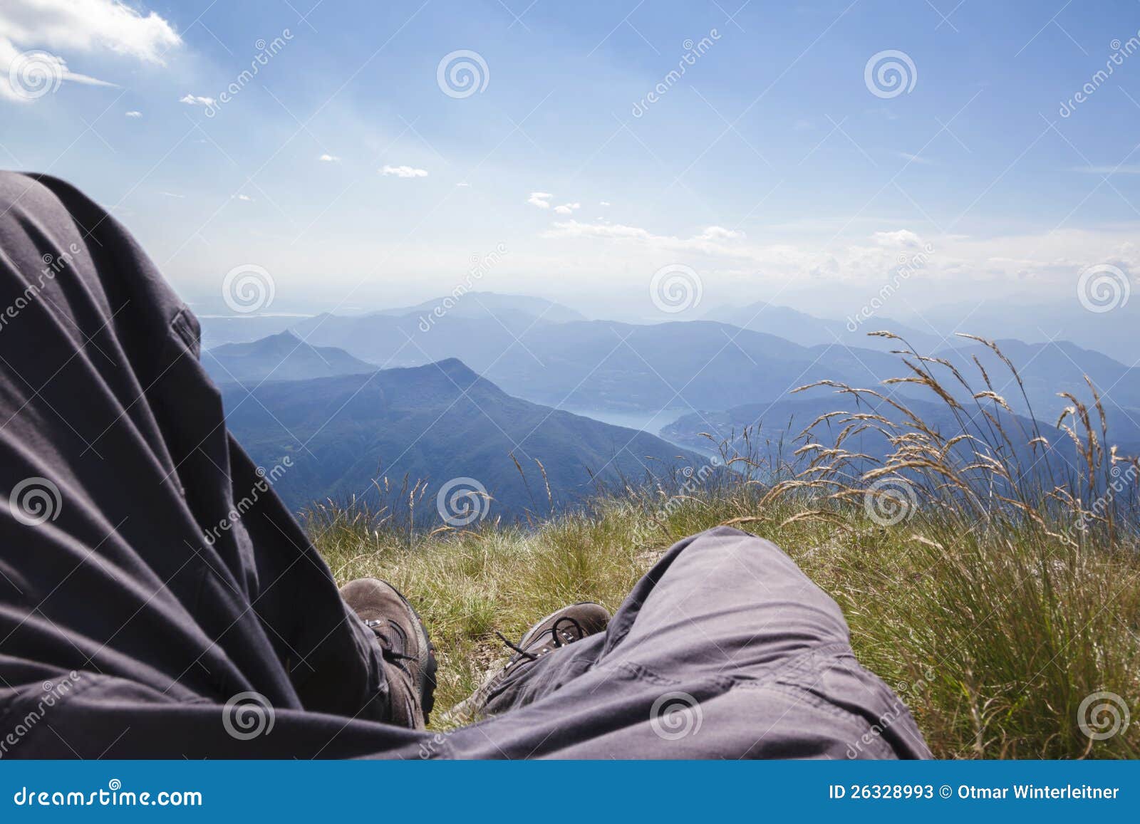 Hiker Resting on Mountain Top Stock Image - Image of comfortable ...