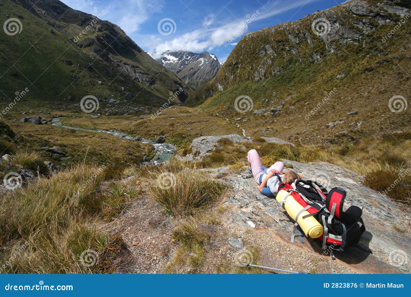 Hiker Resting in the Mountains Stock Photo - Image of valley, holiday ...