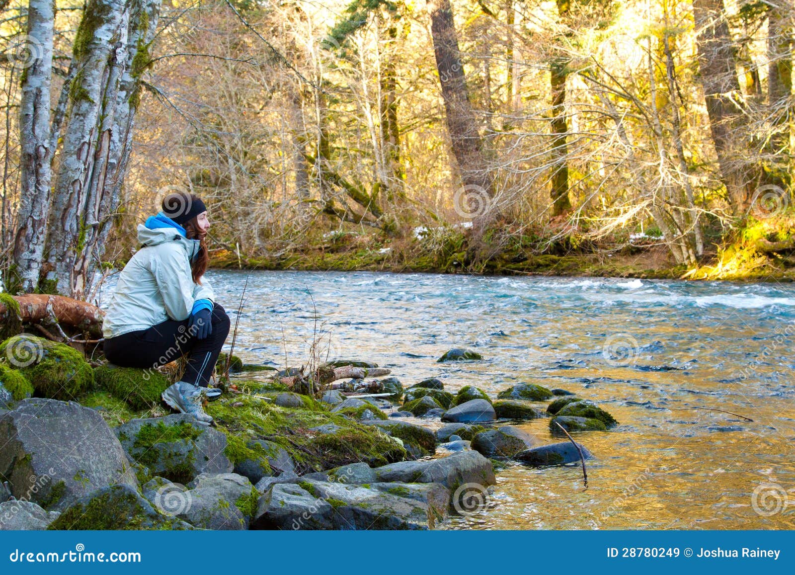 Hiker Resting at River stock image. Image of river, woman - 28780249