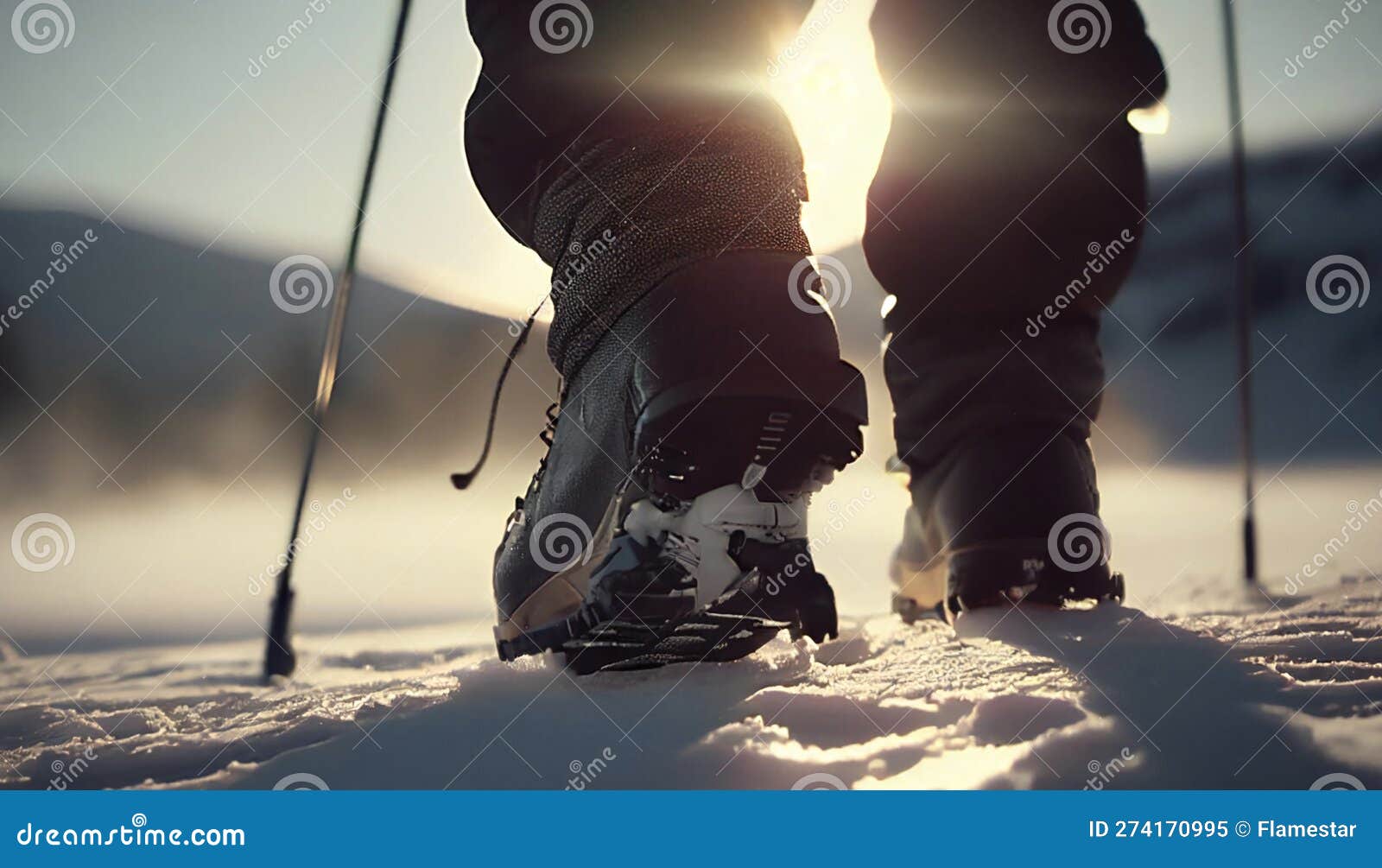 Hiker S Boots Closeup Trudging through the Deep Snow, Generative Ai ...