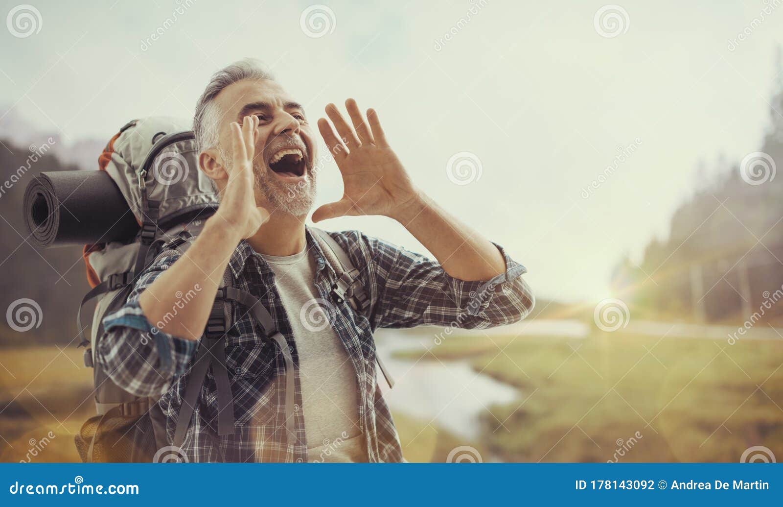 Hiker Shouting on the Mountains Stock Photo - Image of dolomites ...