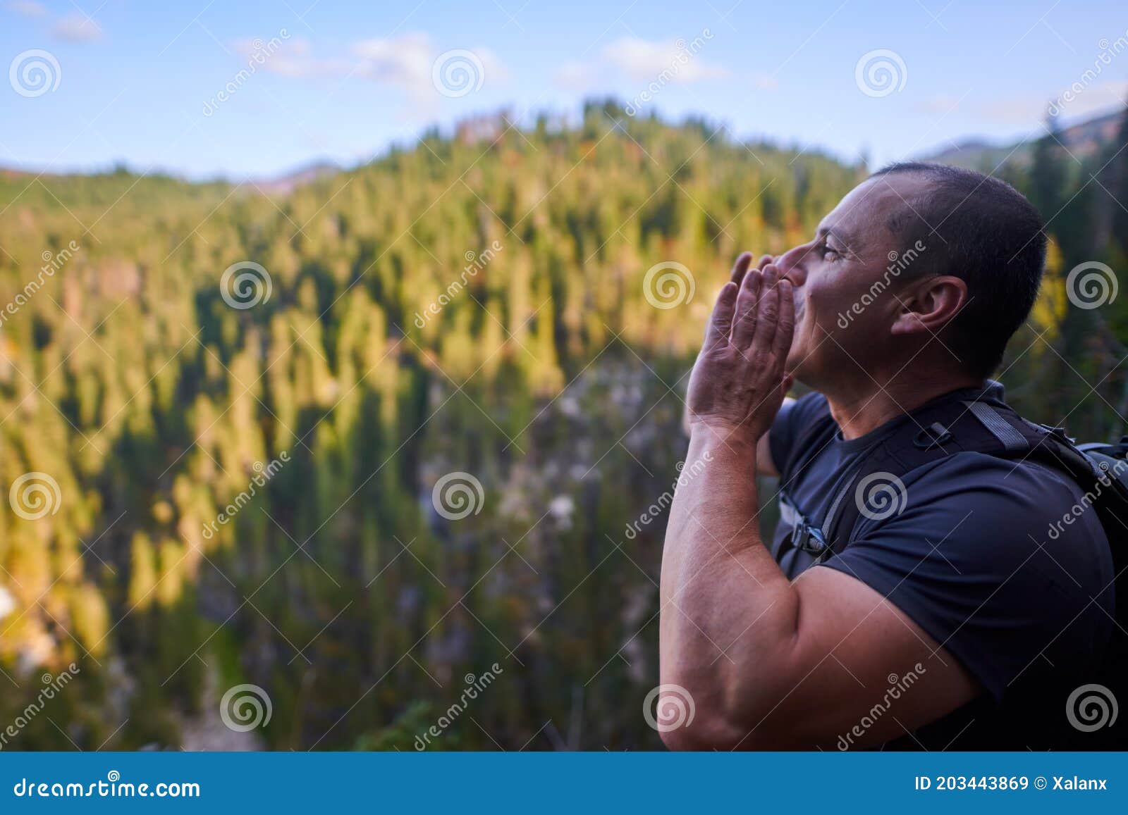 Hiker Shouting To Hear Echo Stock Image - Image of people, freedom ...