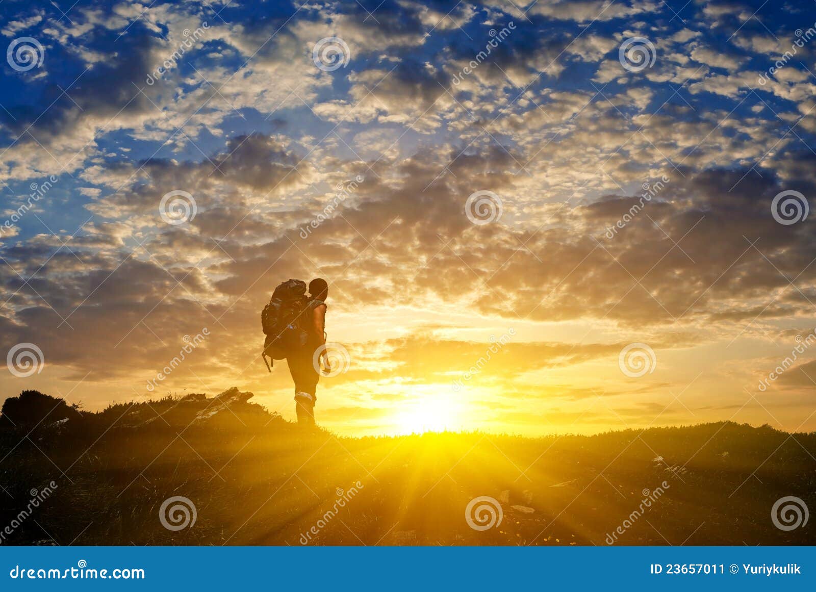 Hiker Silhouette at the Sunset Stock Image - Image of landscape, clouds ...