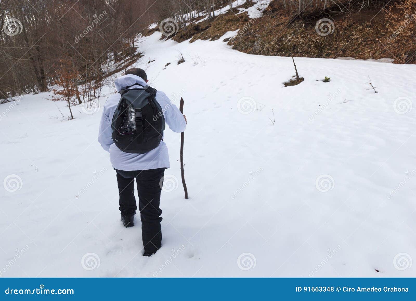 Hiker on snow stock photo. Image of climber, trail, snow - 91663348