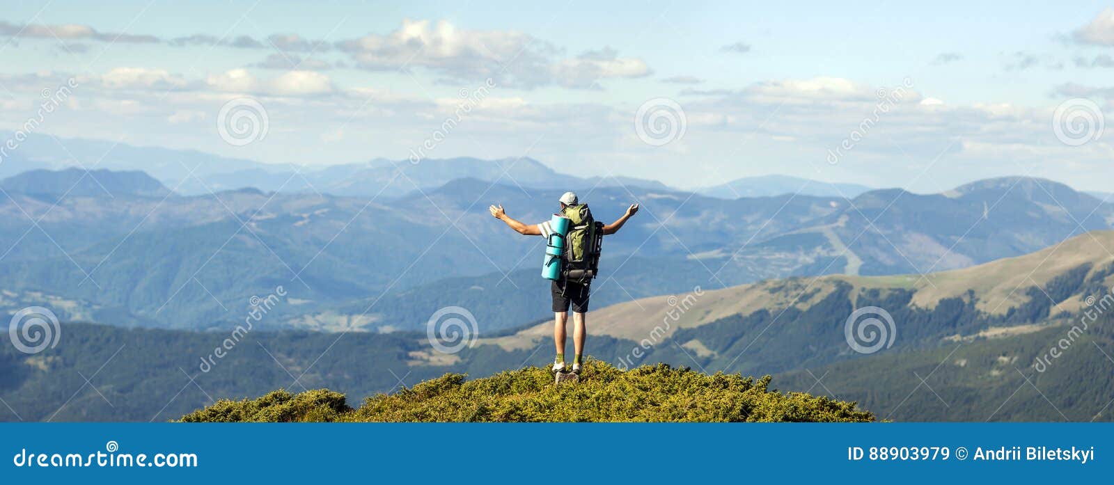 Hiker Standing on Top of Mountain. Unity with Nature Concept. Stock ...