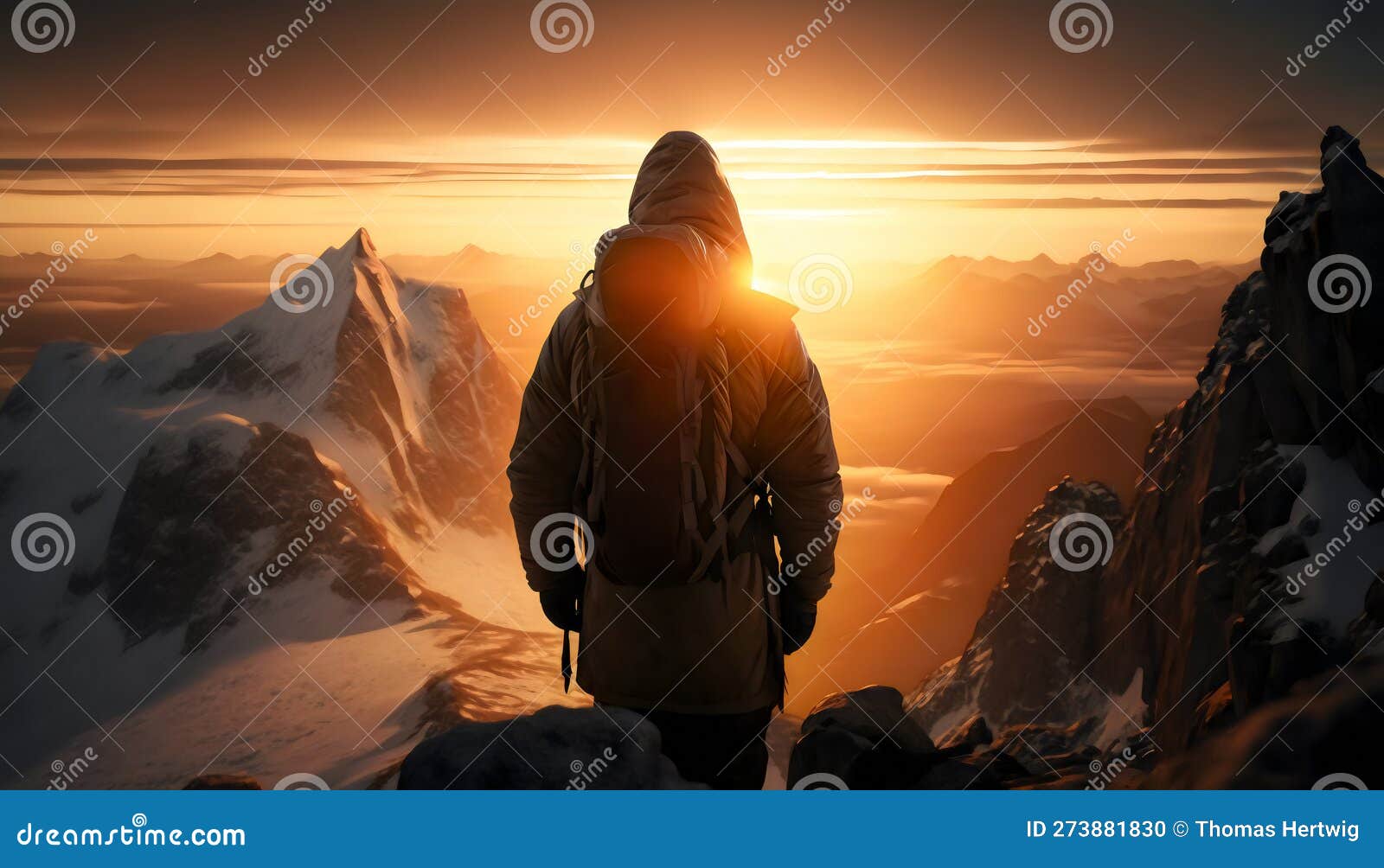 Hiker At The Summit Of A Mountain Overlooking A Stunning View. Apex ...