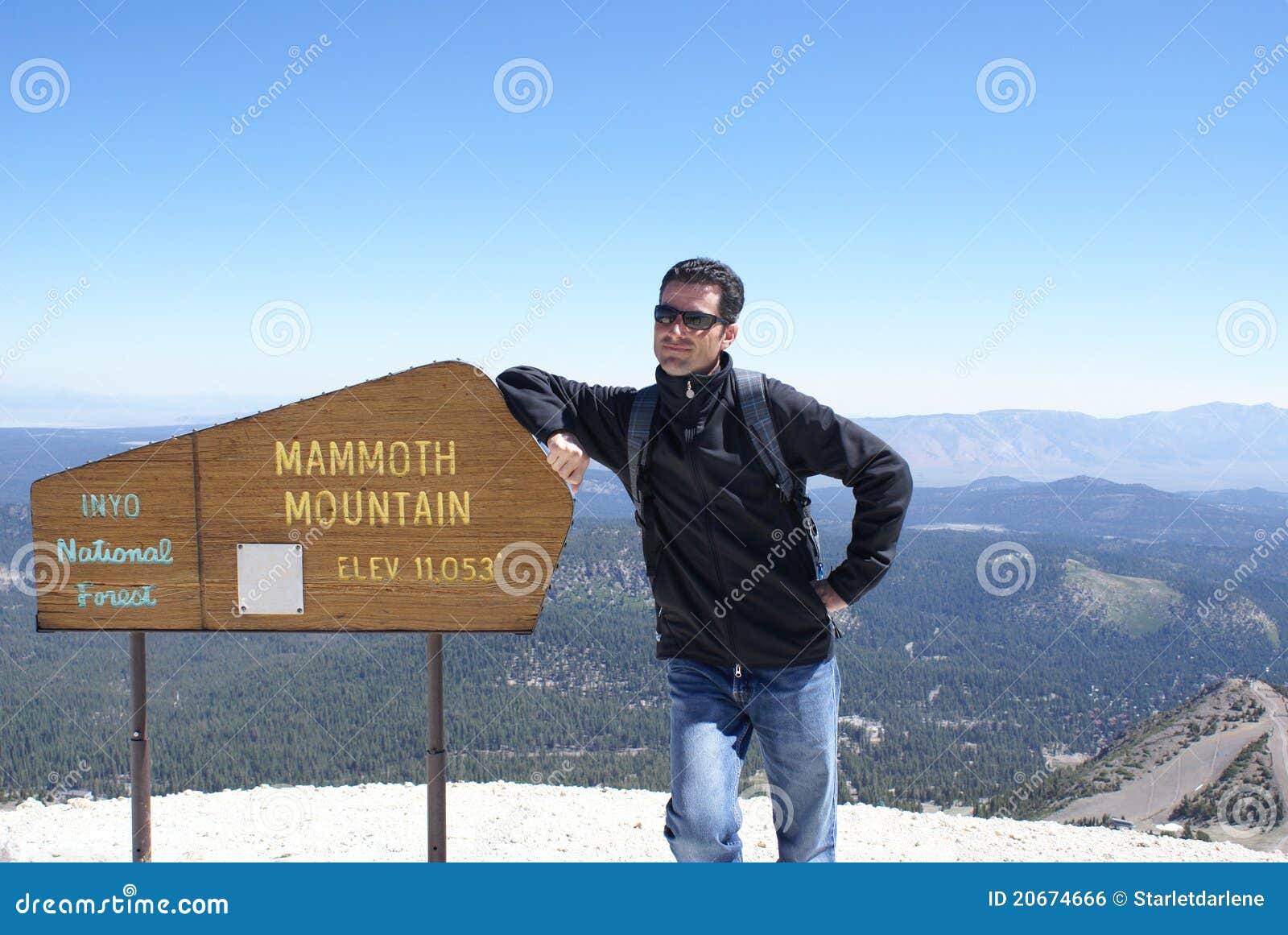 Hiker on Summit of Mammoth Mountain Stock Photo - Image of backpack ...