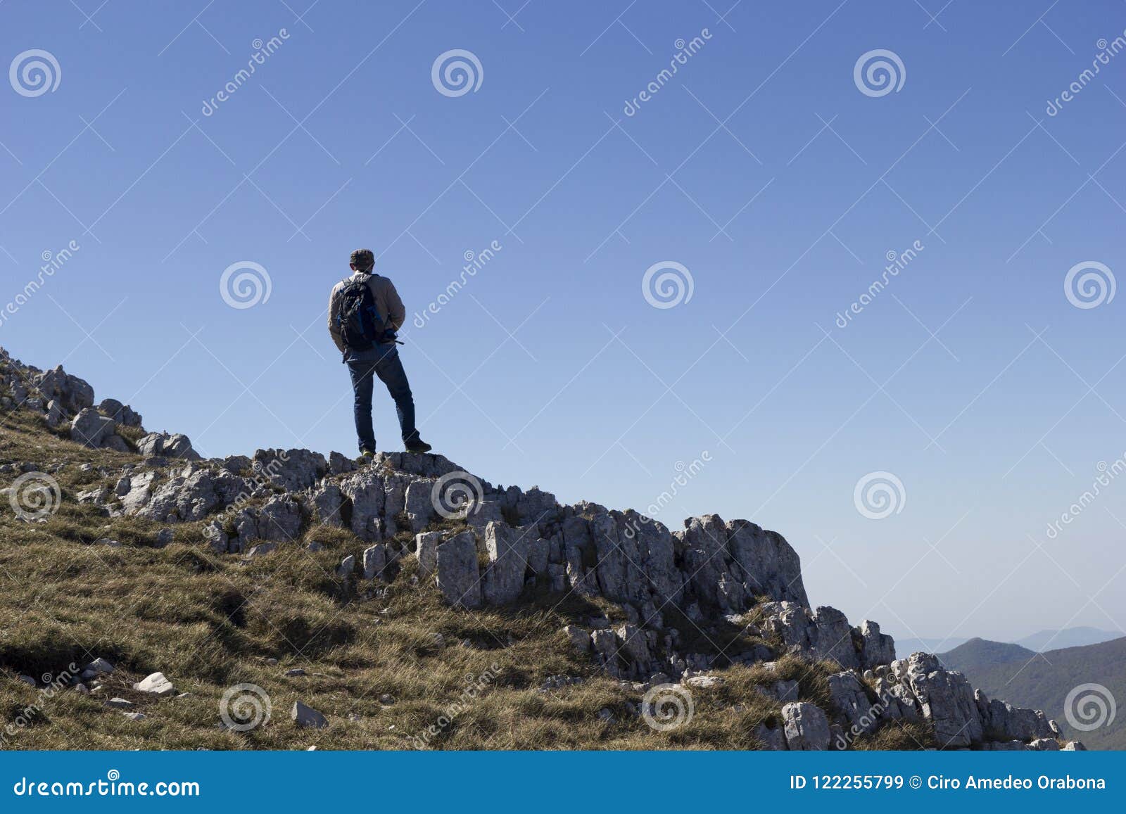 Hiker on mountain stock image. Image of caucasian, outdoorsy - 122255799