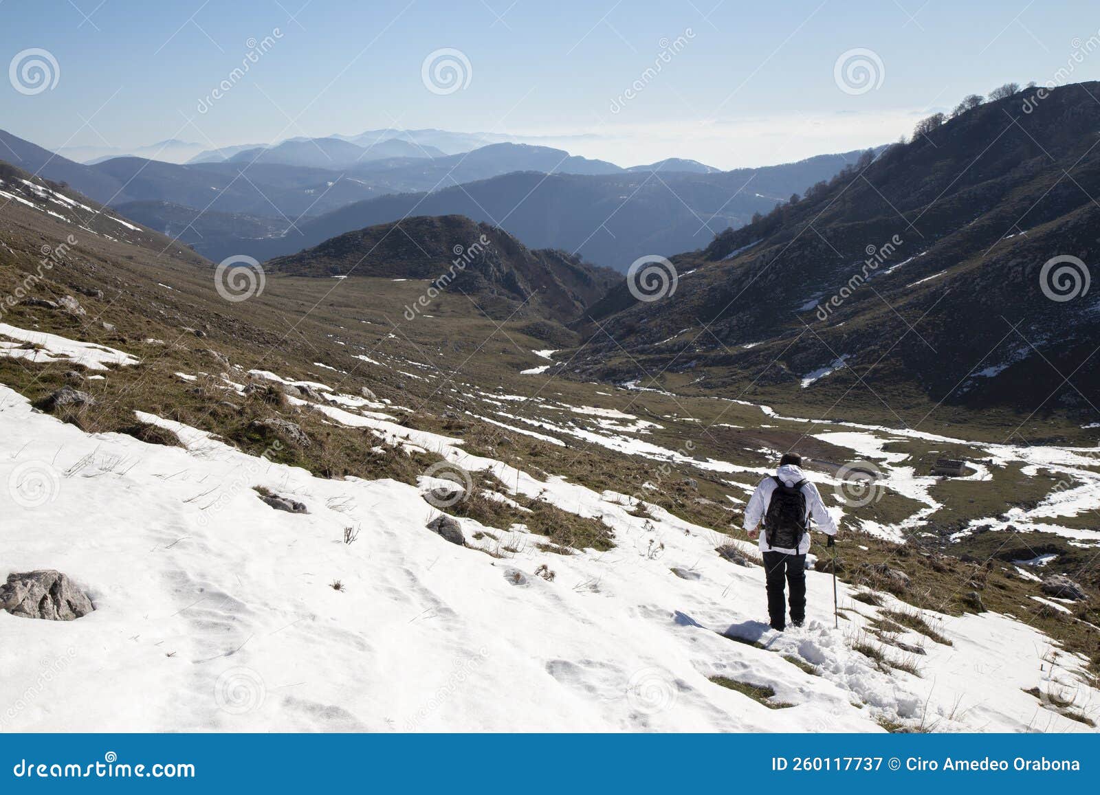 Hiker on the Summit of a Mountain Stock Image - Image of winter ...