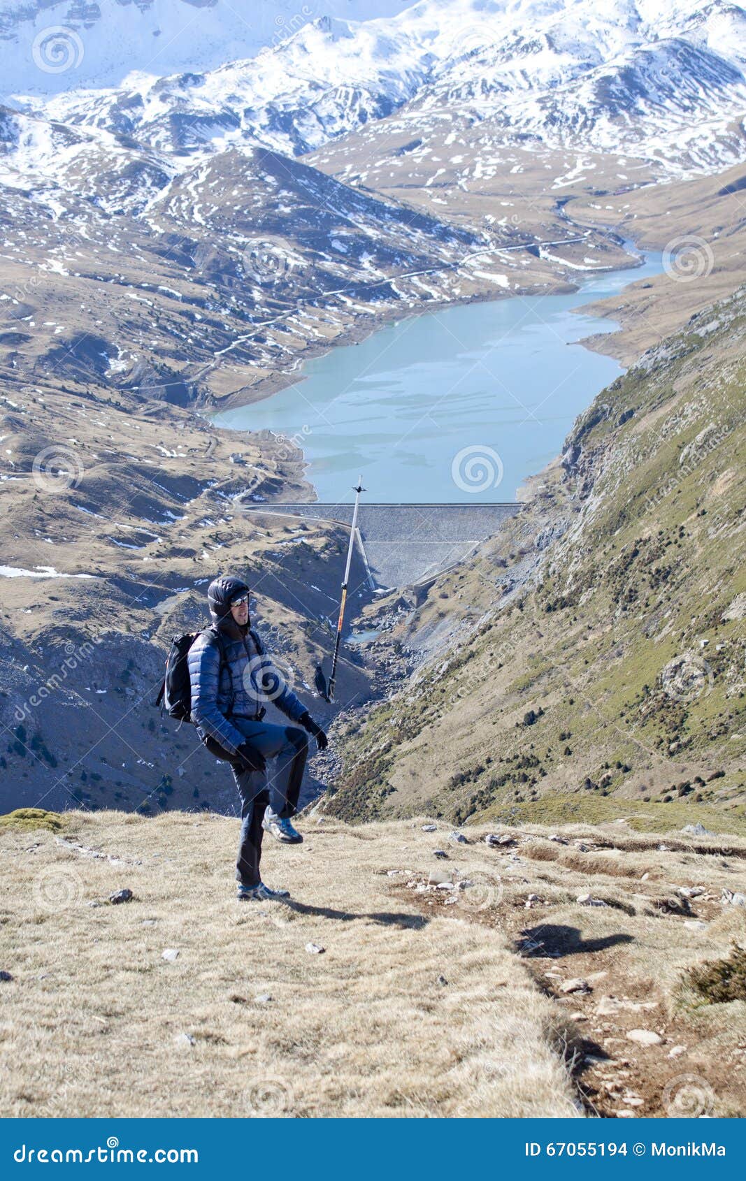 Hiker throwing his pole stock photo. Image of lake, throwing - 67055194