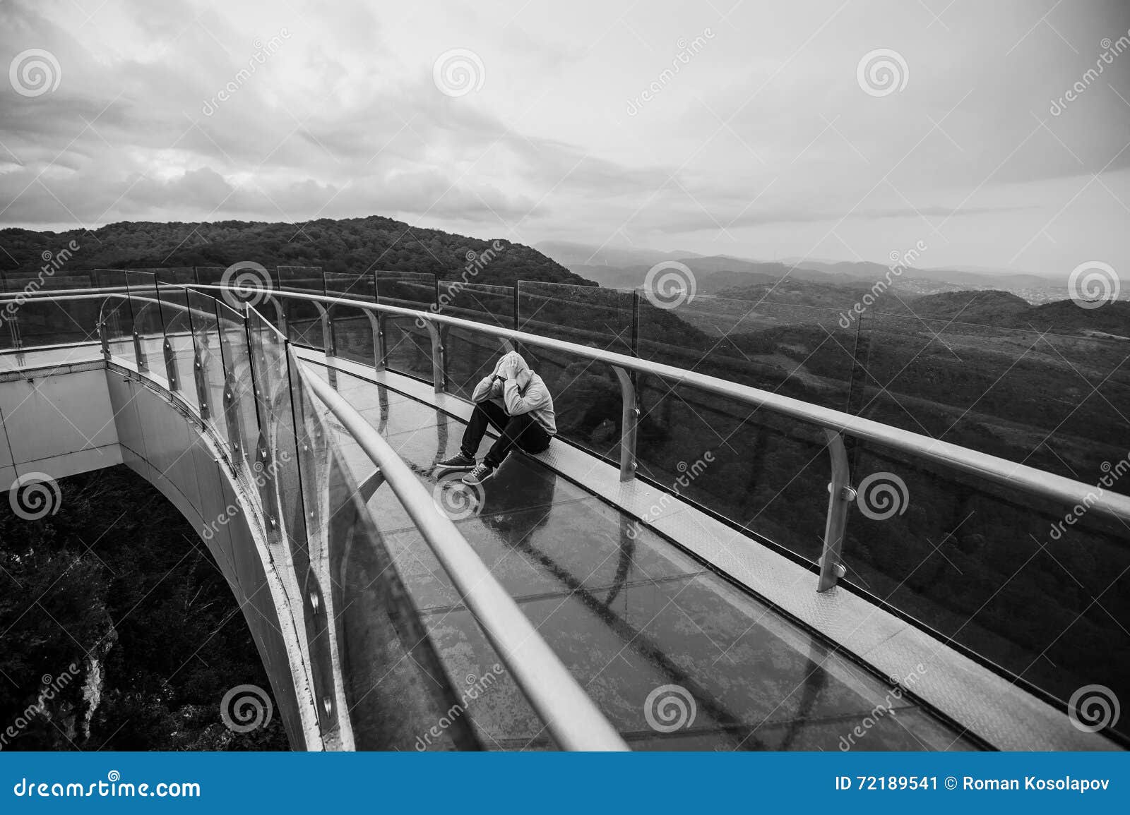 Hiker at the Top of a Rock Alone, Thinking about Stock Image - Image of ...