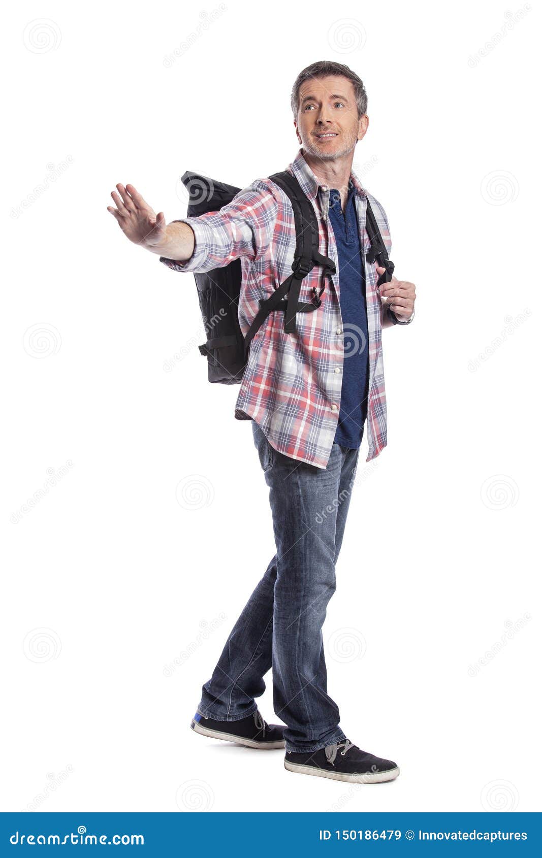 Hiker or Tour Guide with a Backpack on a White Background Stock Image ...