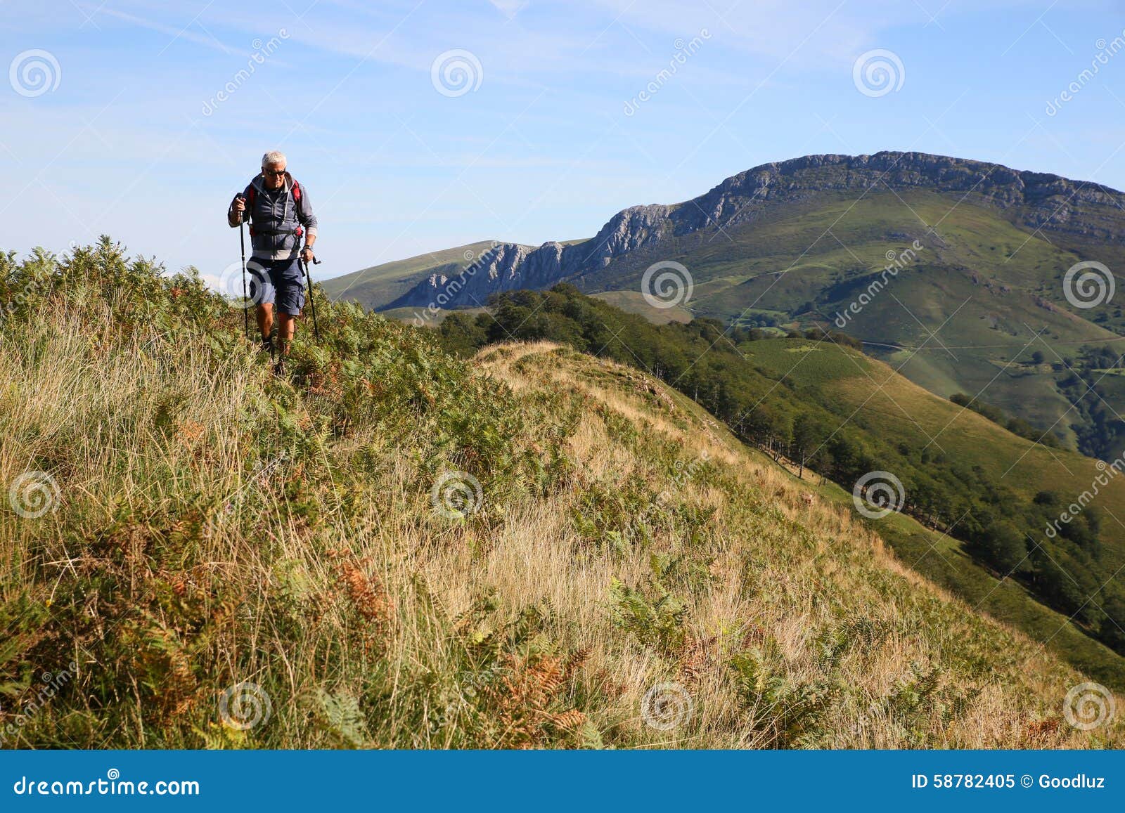 Hiker Visiting Basque Country Mountains Stock Image - Image of route ...
