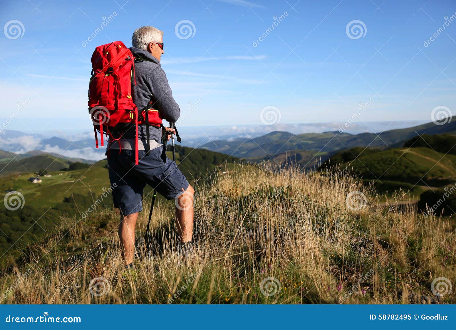 Hiker Visiting Basque Country Mountains Stock Image - Image of serenity ...