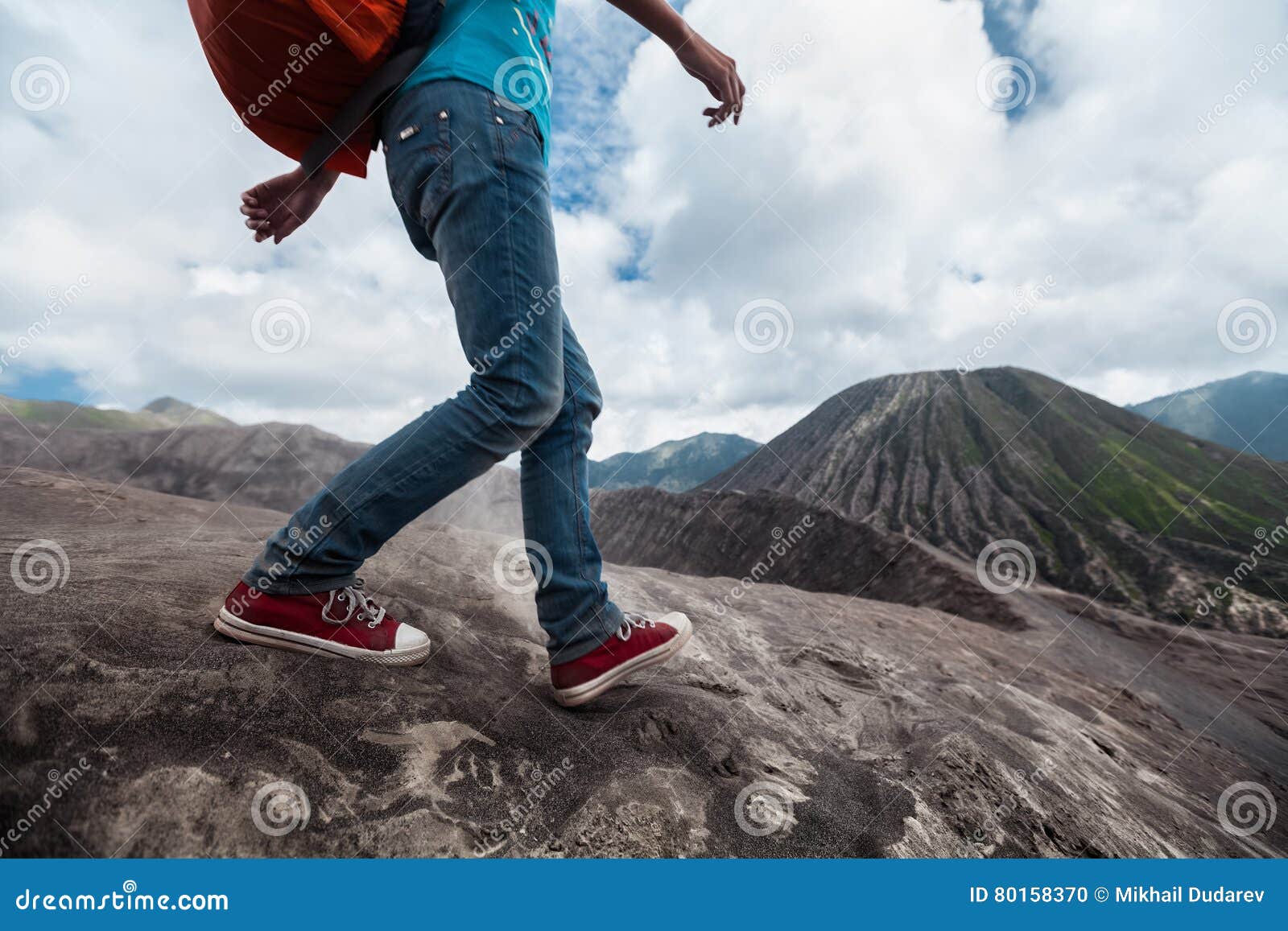 Hiker and volcano stock photo. Image of body, horizon - 80158370