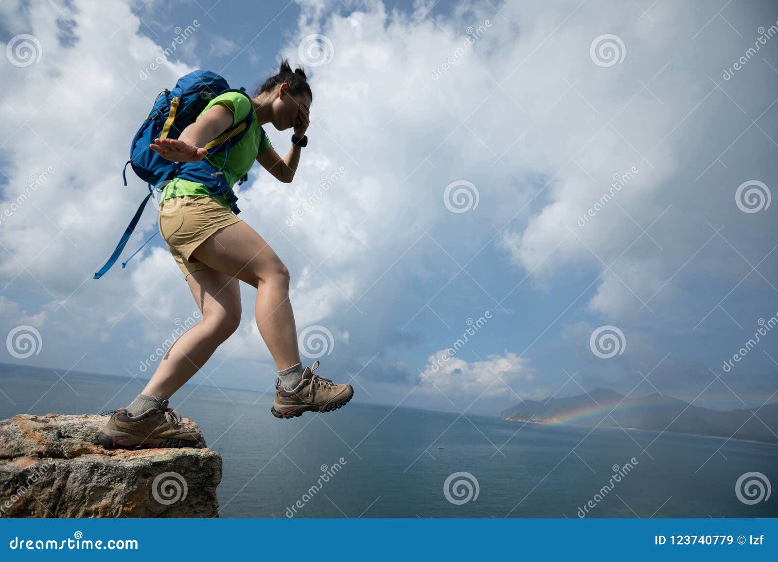 Hiker Walking Off of a Cliff with the Eyes Covered Stock Image - Image ...
